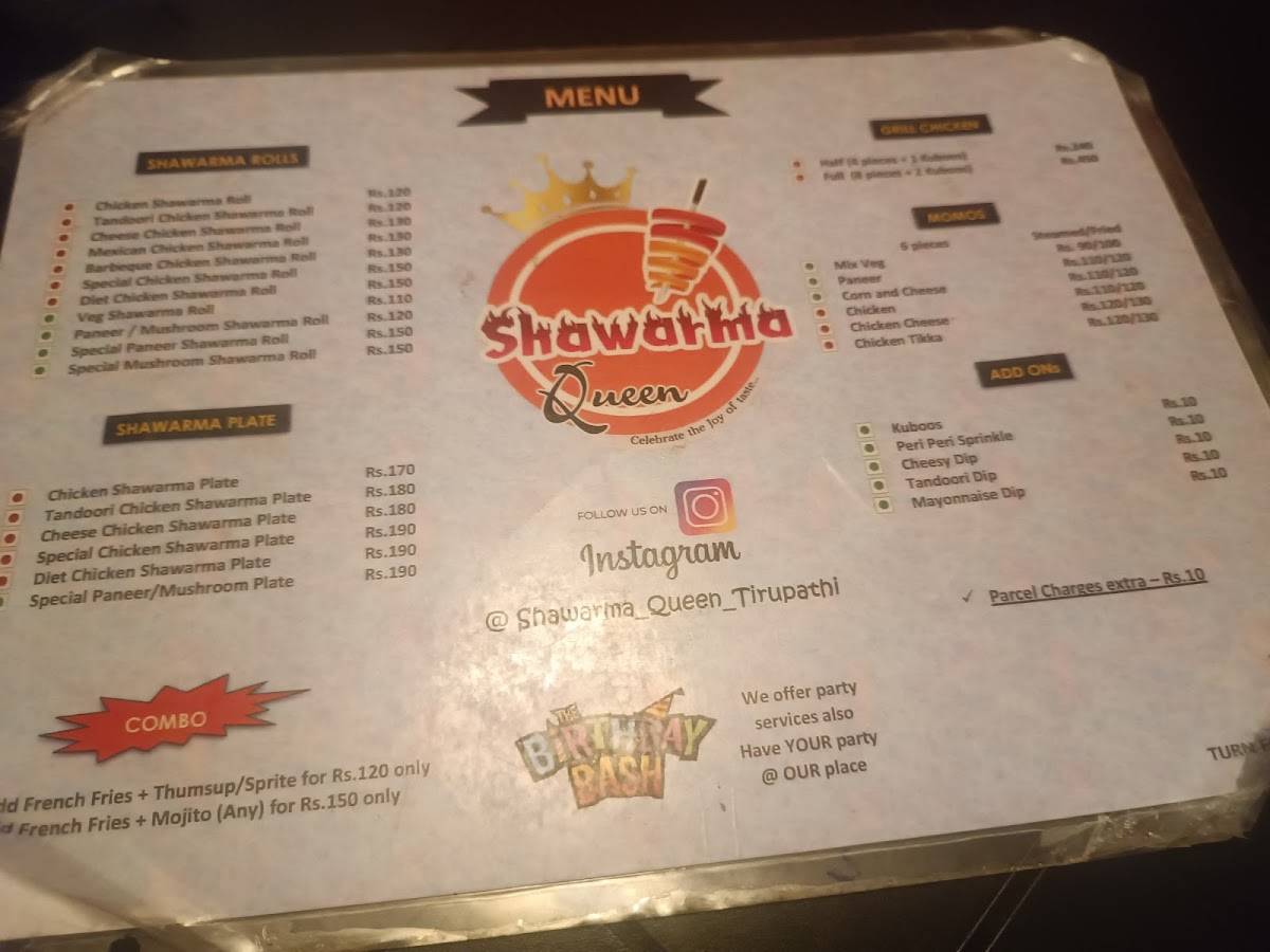 Menu at Shawarma Queen, Tirupati, 10-18