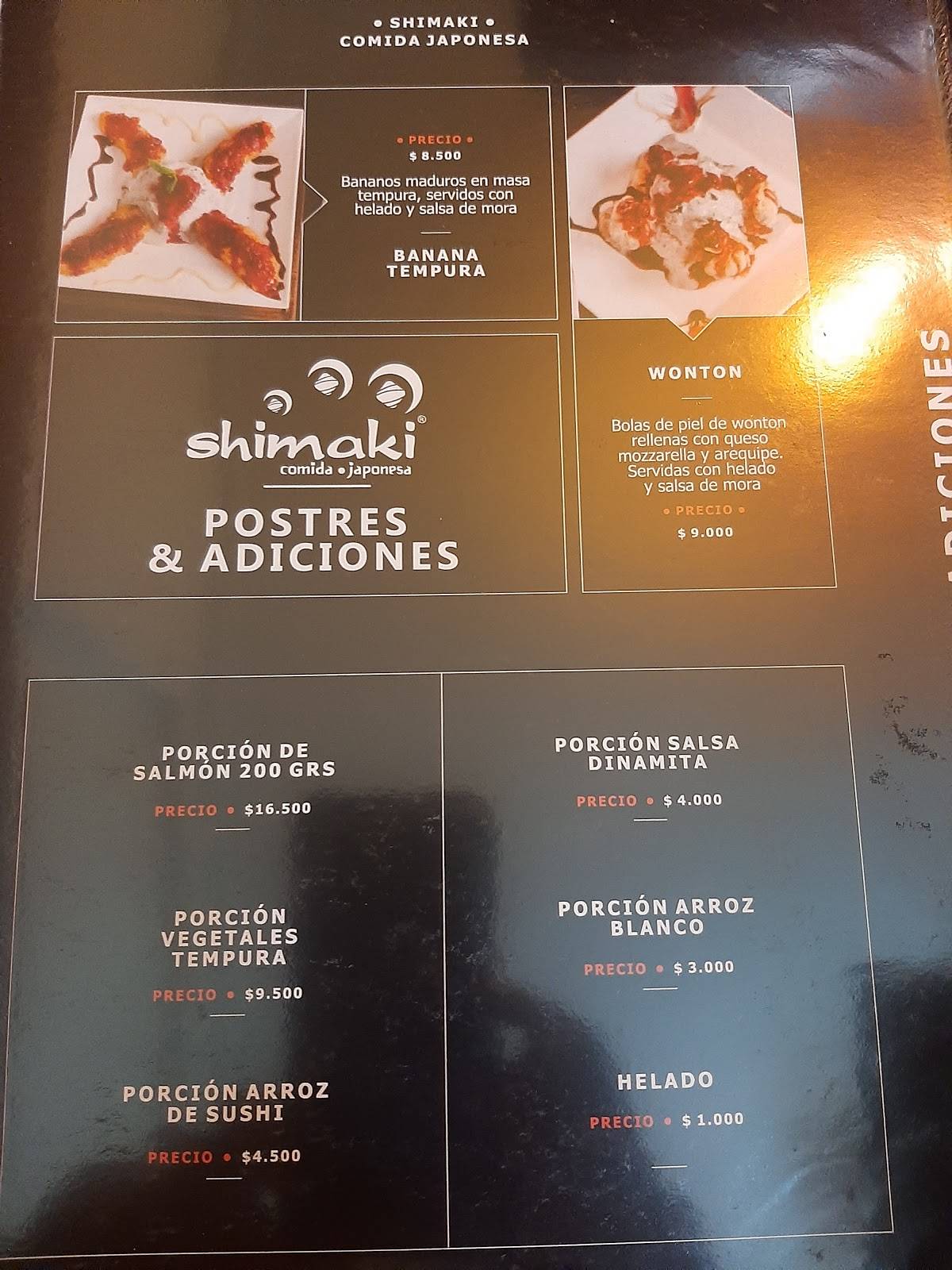 Carta del restaurante Shimaki, Bogotá, a 119-89