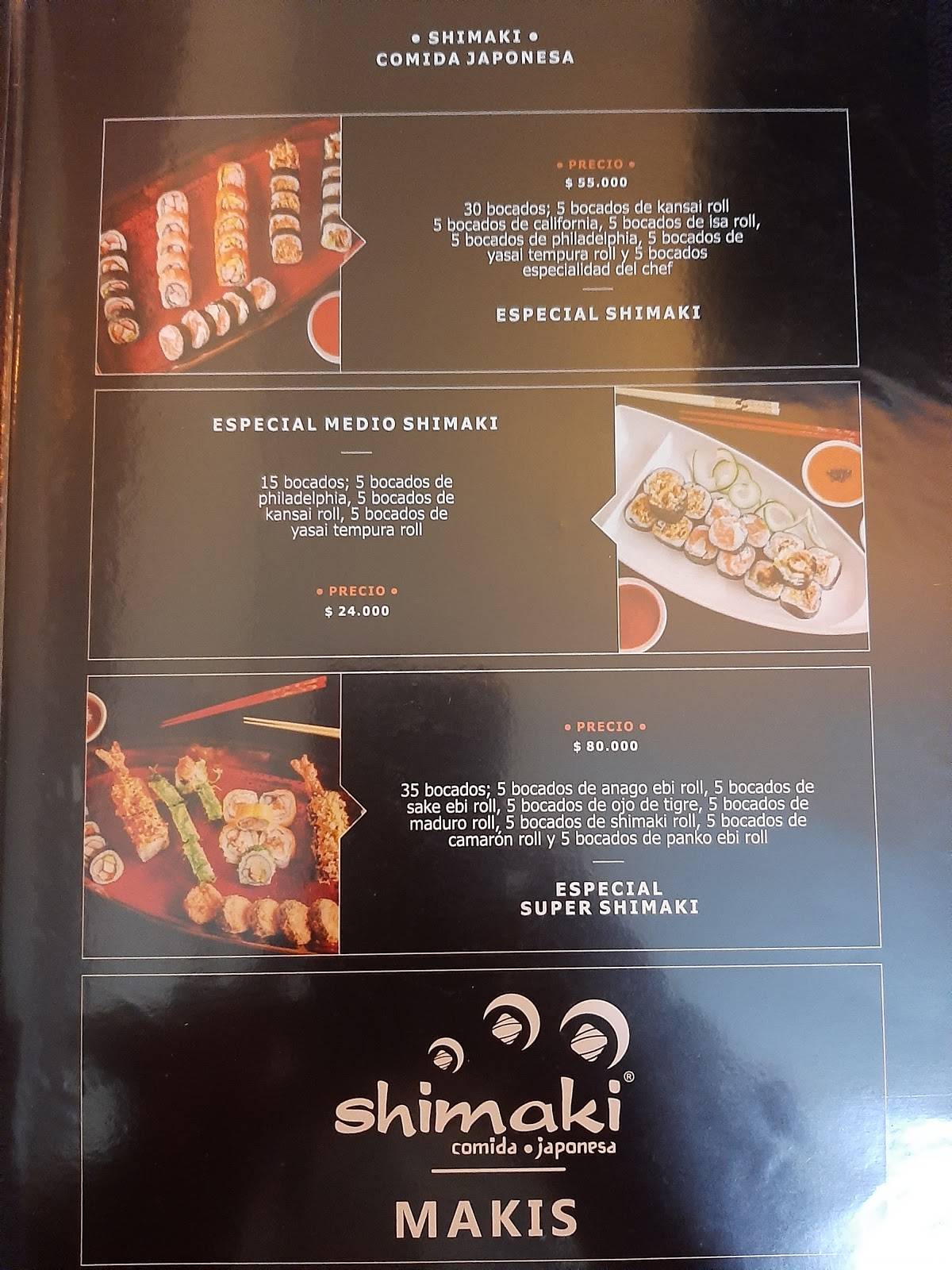 Carta del restaurante Shimaki, Bogotá, a 119-89