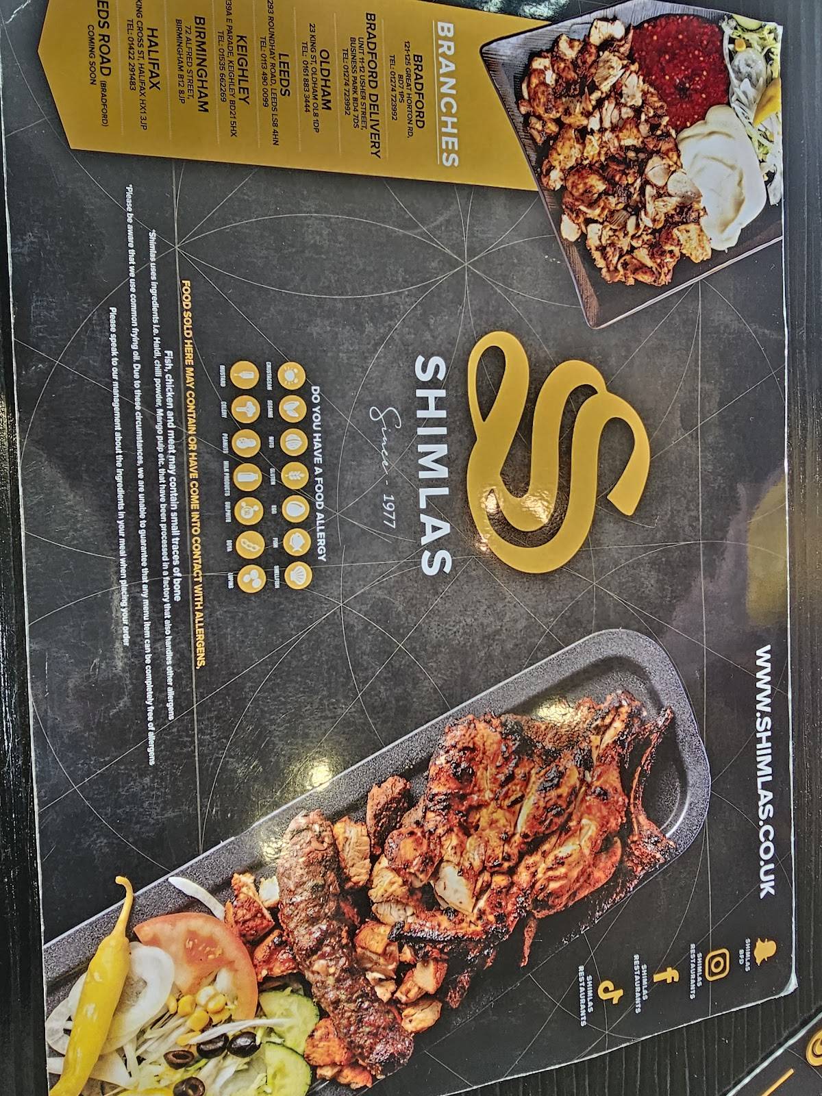 Menu at Shimlas Great Horton Road fast food, Bradford