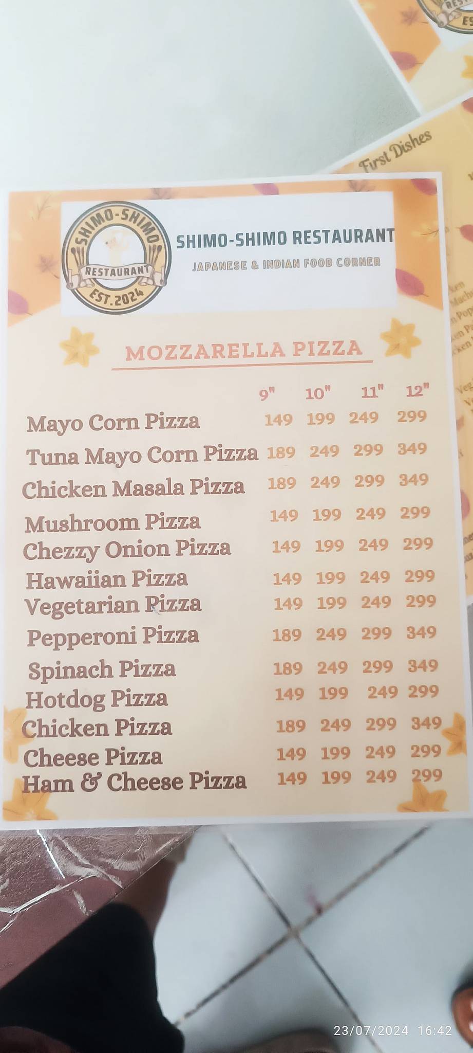 Menu at Shimo-Shimo Restaurant, Cebu City