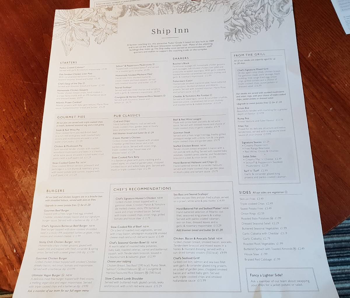 Menu at Ship Inn pub & bar, Bristol, Thornbury Rd