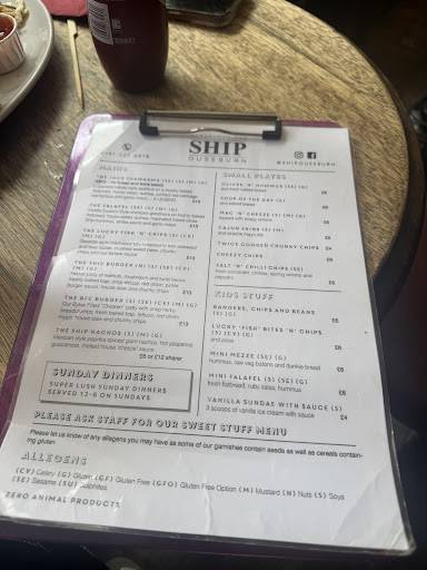 Menu at Ship Inn pub & bar, Newcastle upon Tyne, Stepney Bank