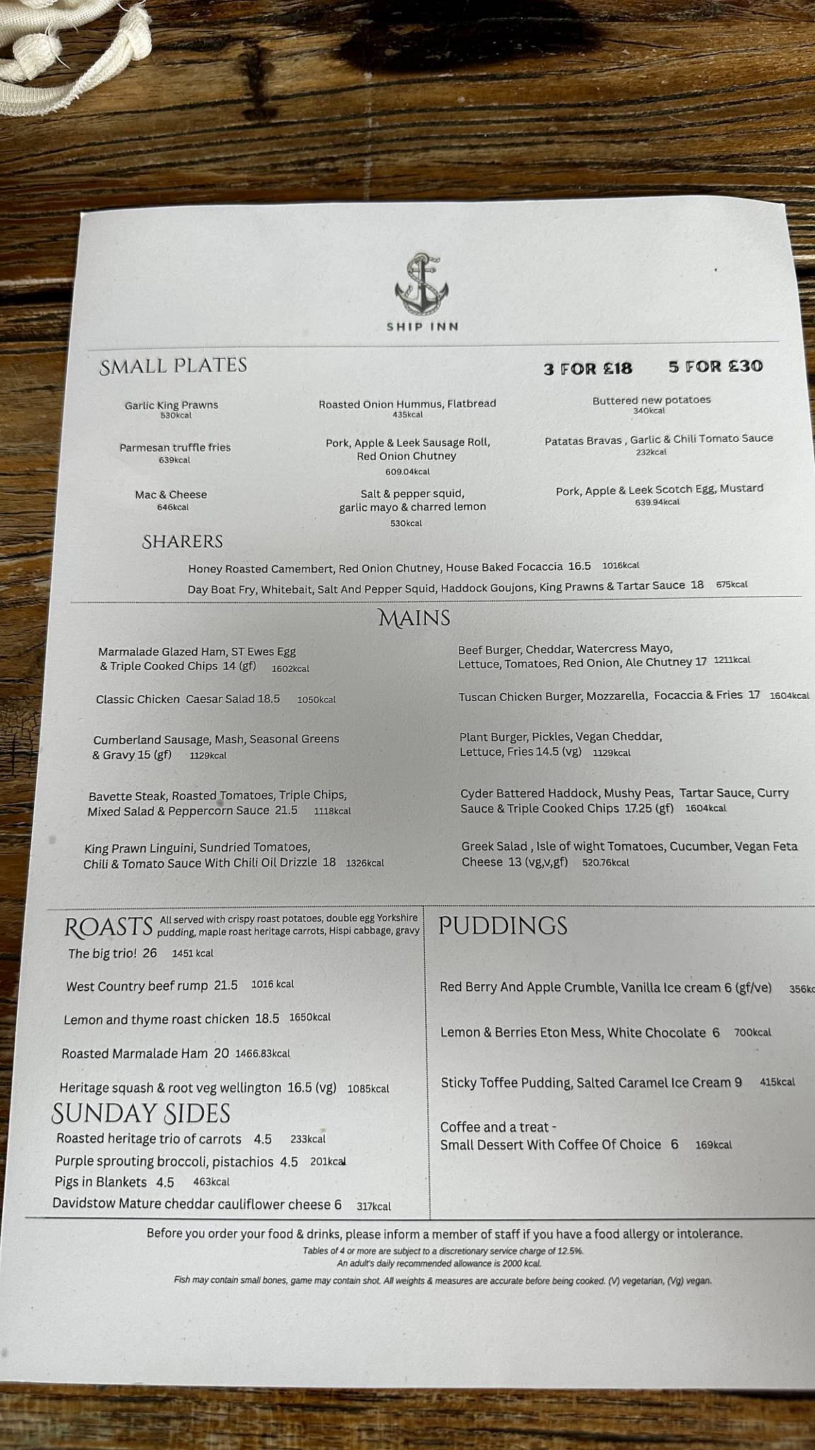 Menu at Ship Inn pub & bar, East Grinstead
