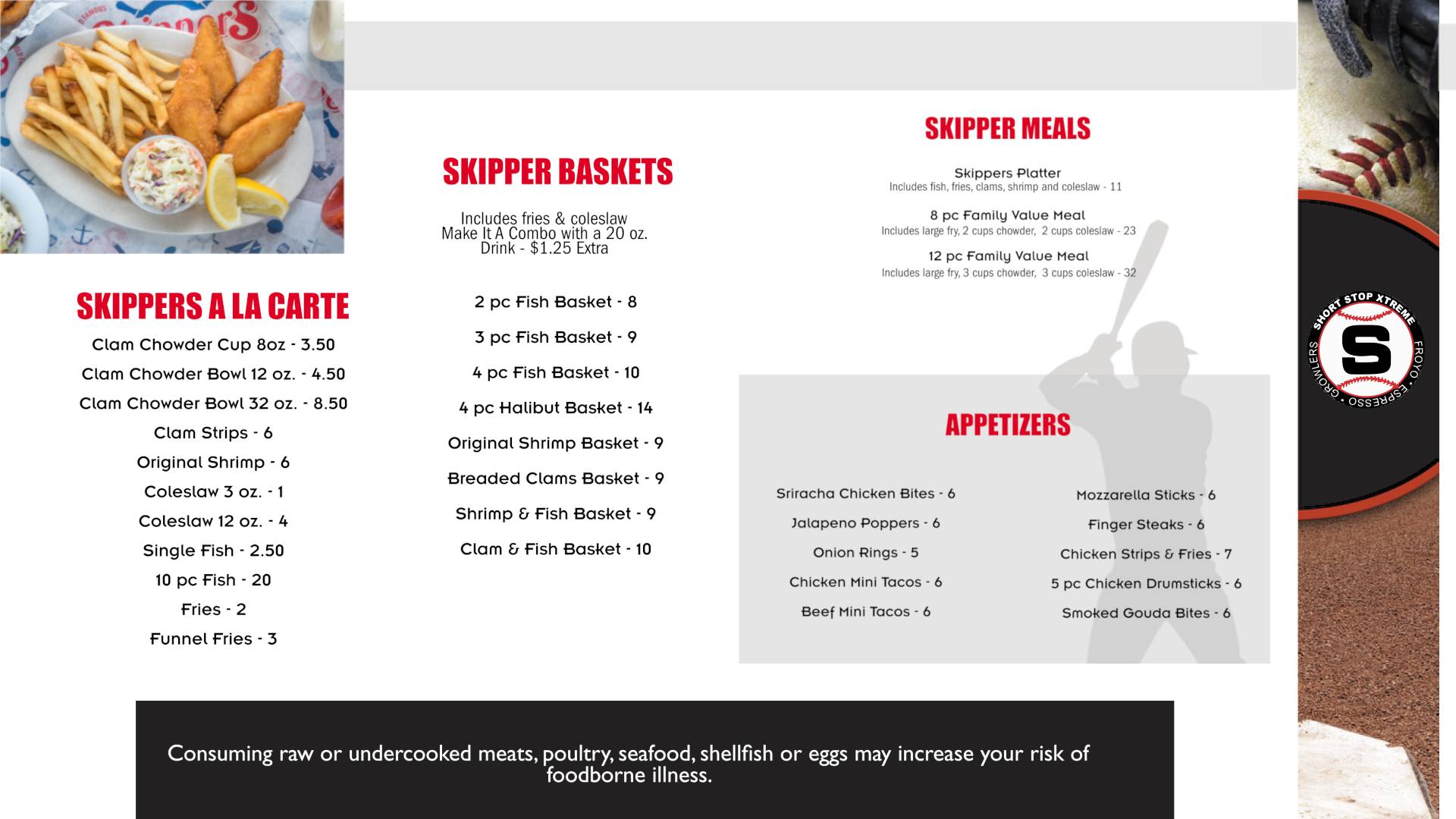 Menu at Short Stop Xtreme, La Grande