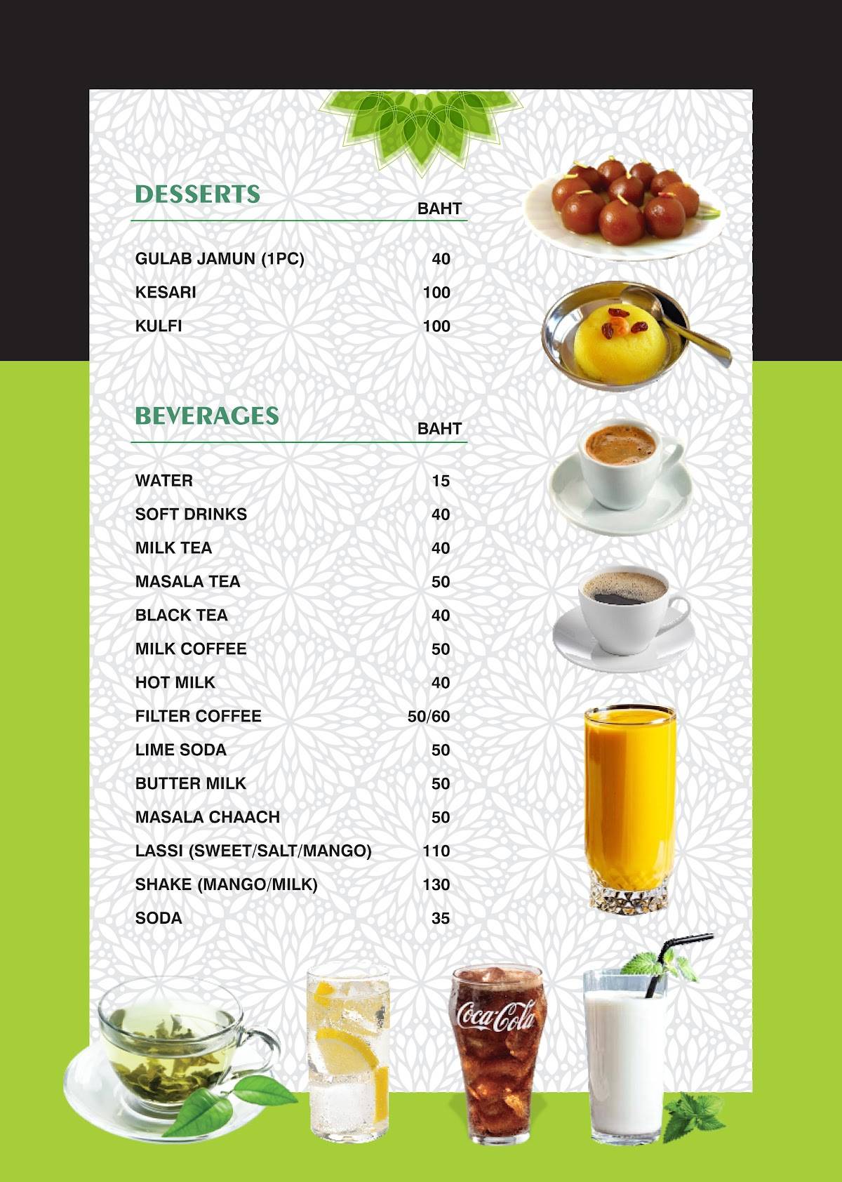 Carta de Shree Bhavan Pure South Indian Vegetarian Restaurant, Bangkok