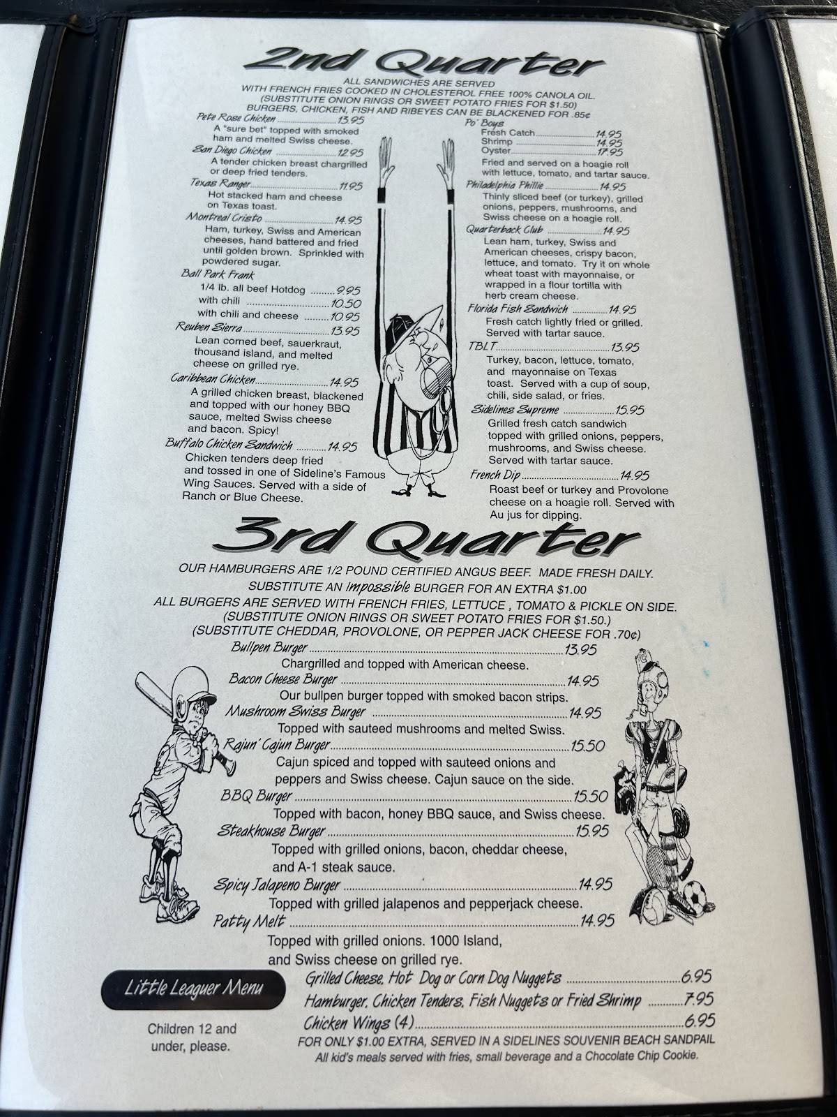 Menu at Sidelines Sports Bar and Restaurant, Pensacola Beach