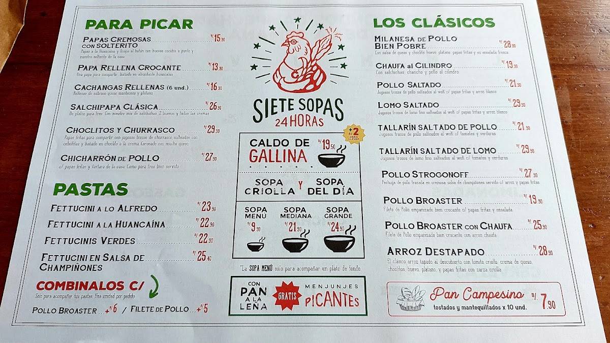 Carta del restaurante Siete Sopas Lince, Lince, Av. Arequipa 2394