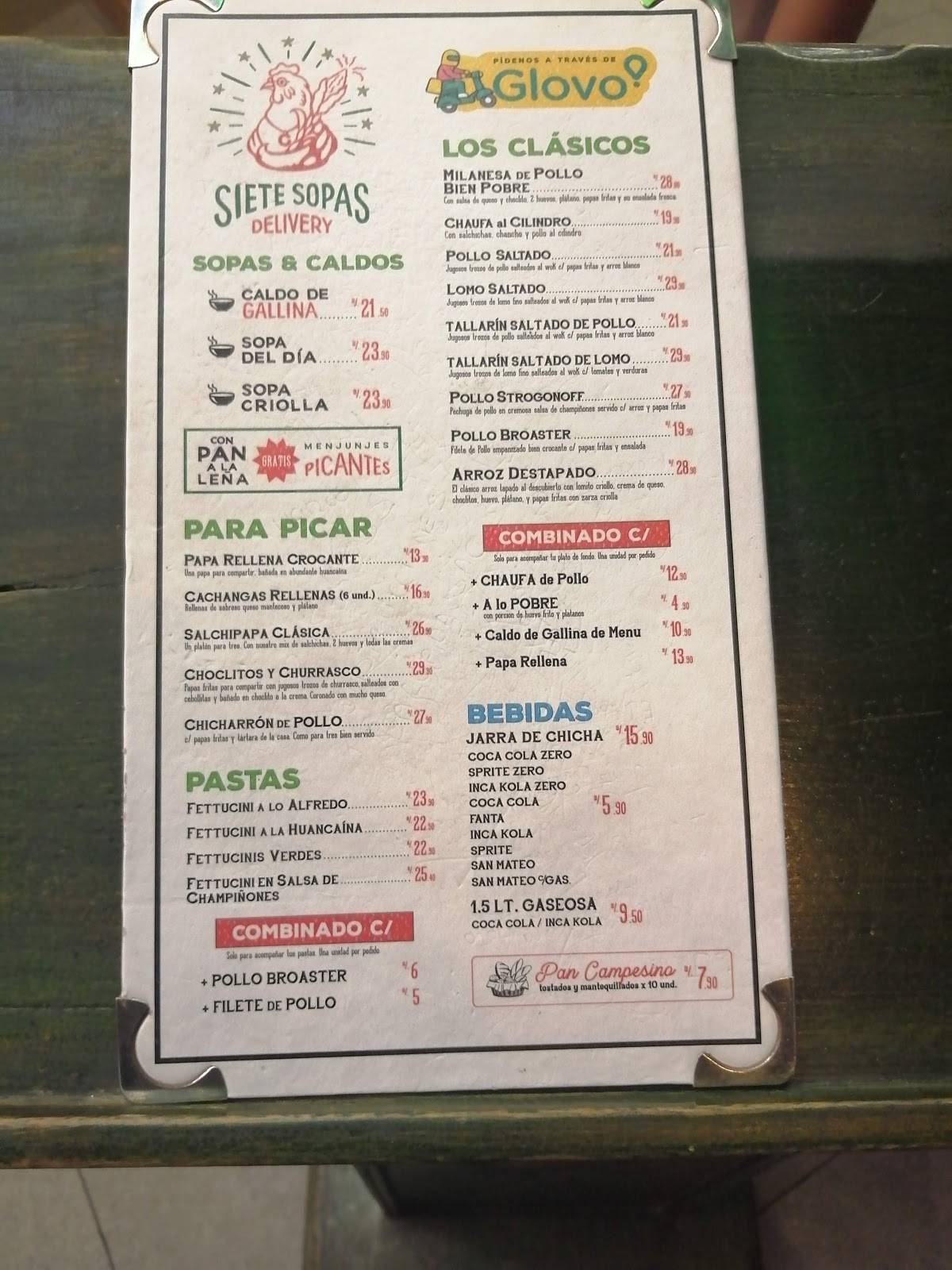 Carta del restaurante Siete Sopas Lince, Lince, Av. Arequipa 2394