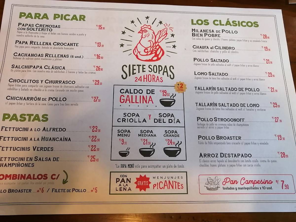 Carta del restaurante Siete Sopas Lince, Lince, Av. Arequipa 2394