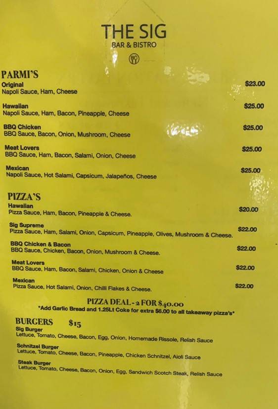 Menu at Signal Station Tavern pub & bar, Mount Direction