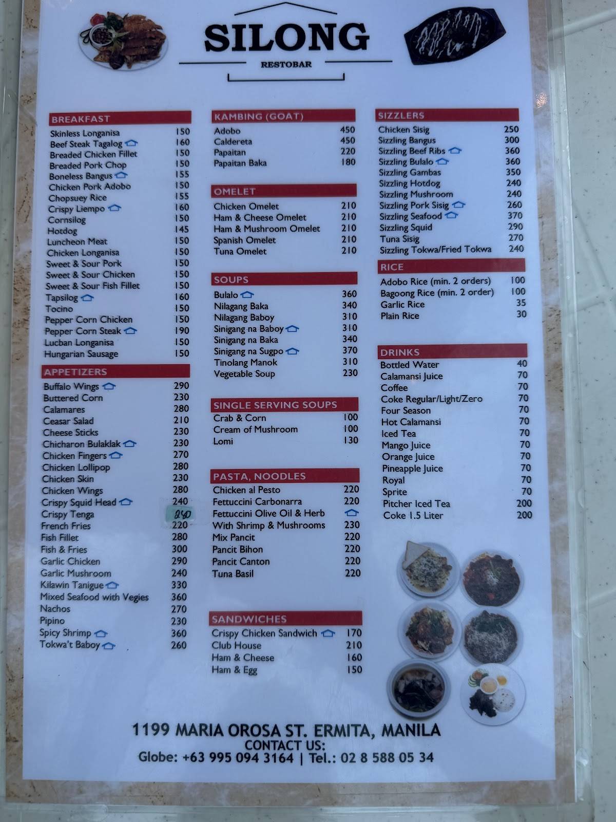 Menu at Silong Restobar, Manila, Ma. Orosa St