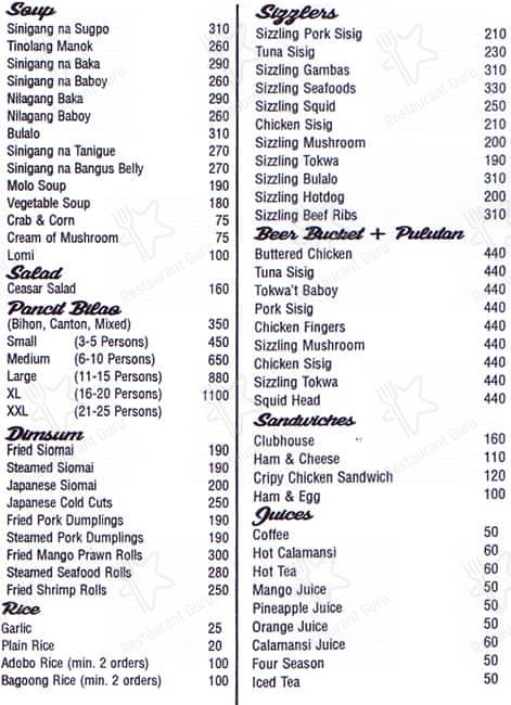 Menu at Silong Restobar, Manila, Ma. Orosa St