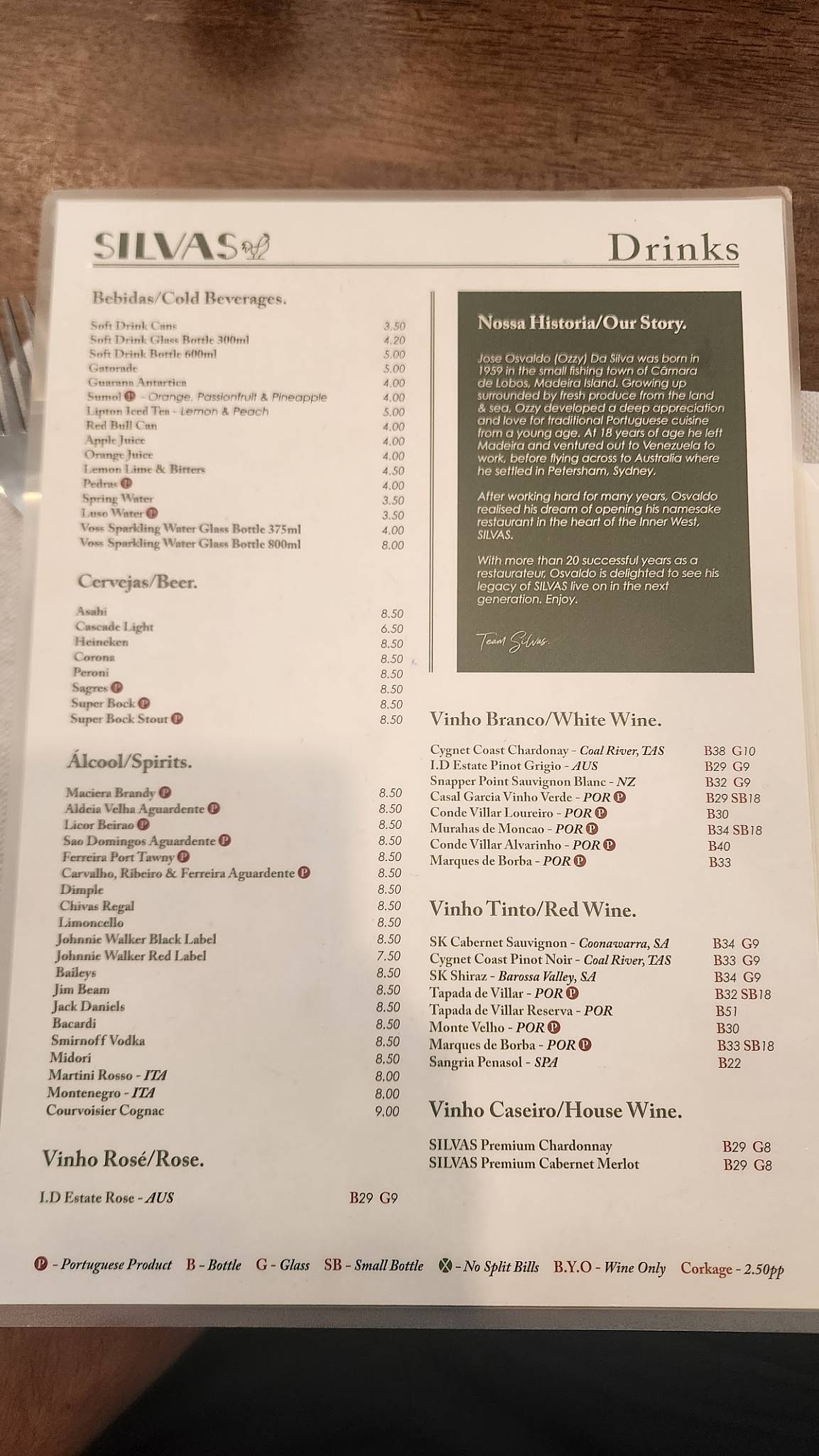 Menu at Silvas Restaurant, Petersham