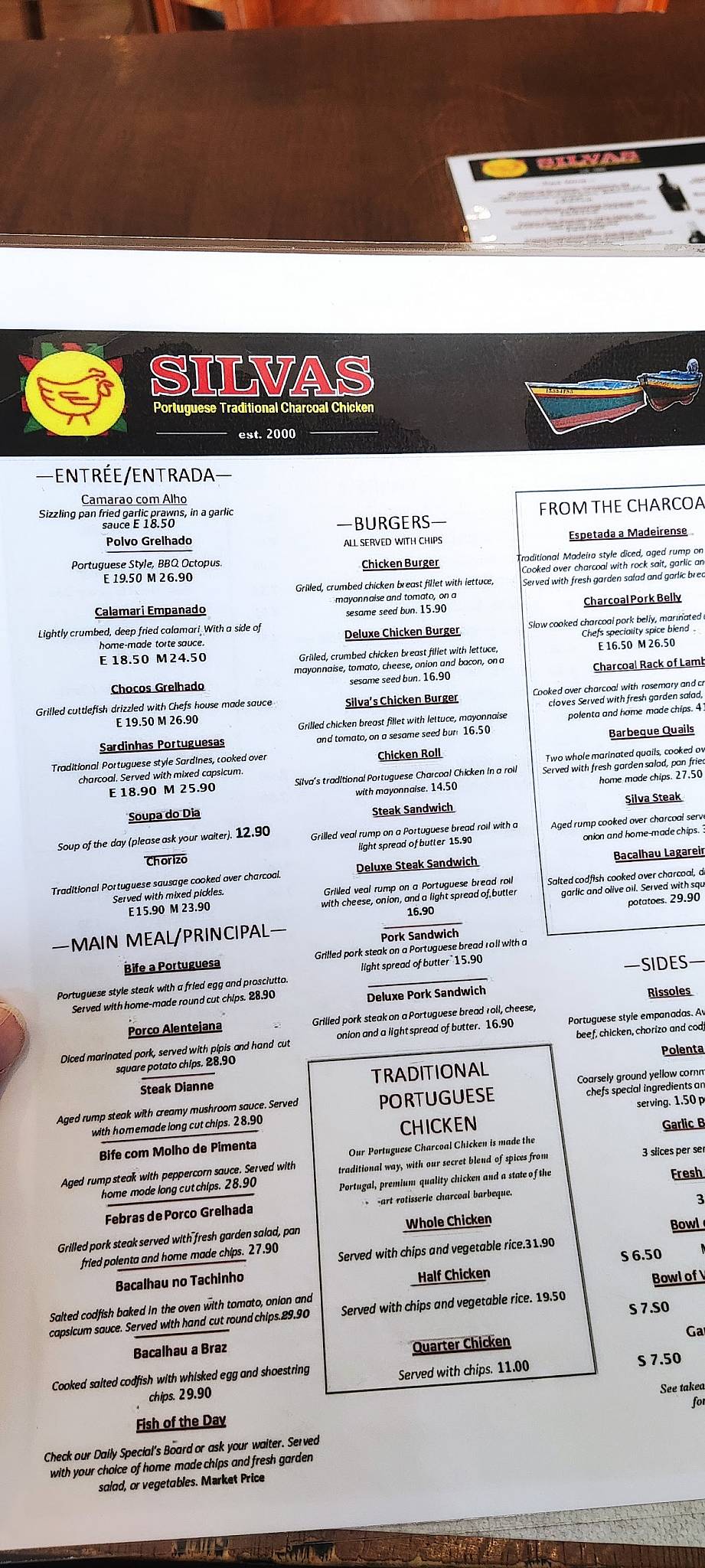 Menu at Silvas Restaurant, Petersham