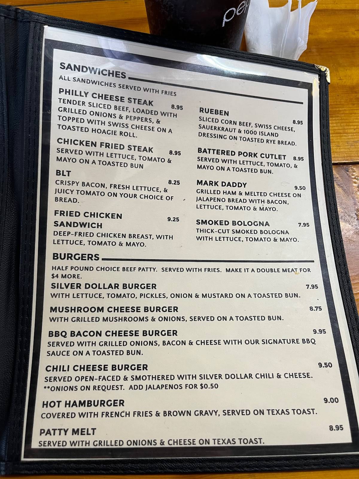 Menu at Silver Dollar Cafe, Collinsville