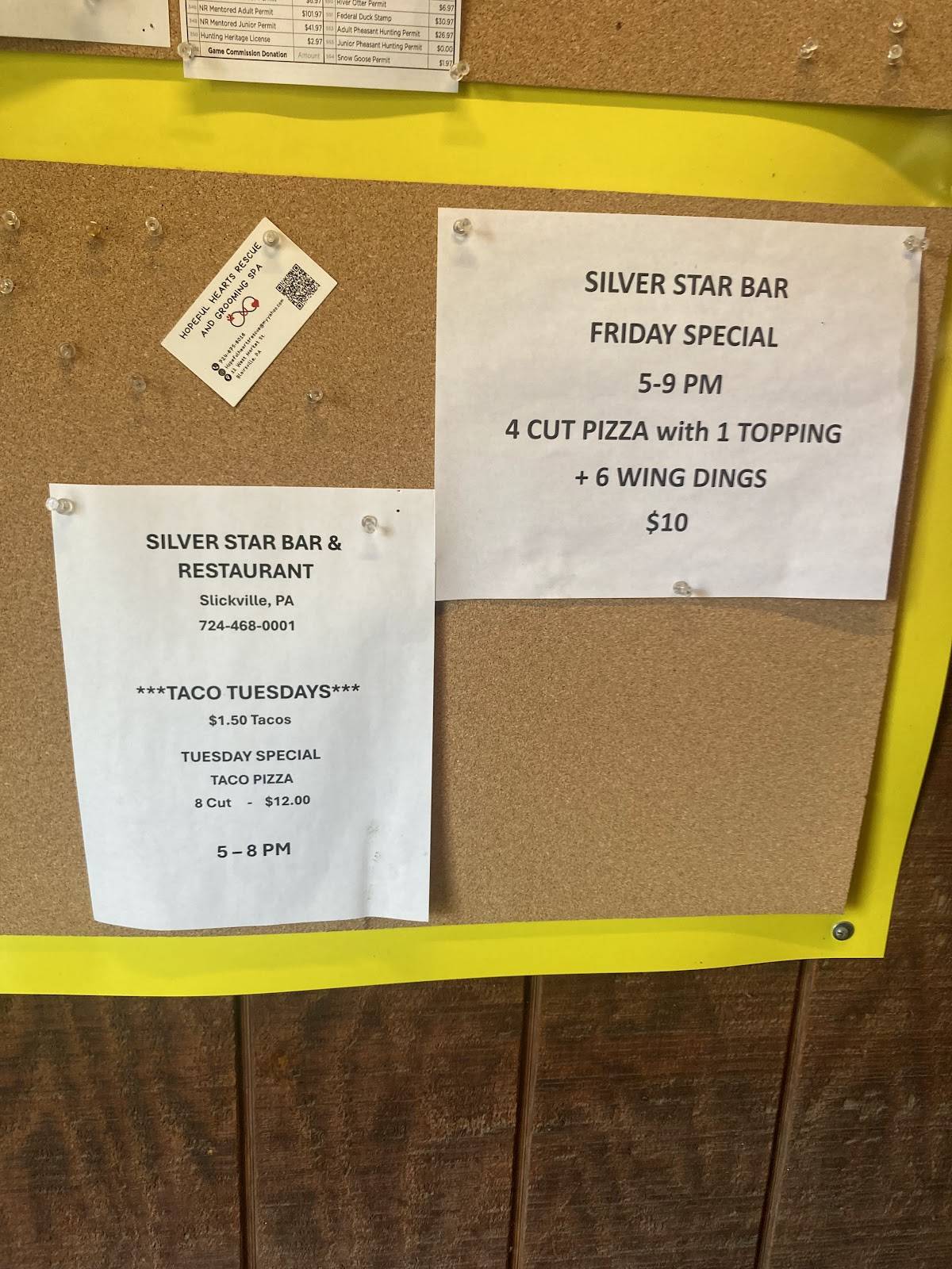 Menu at Silver Star pub & bar, Slickville