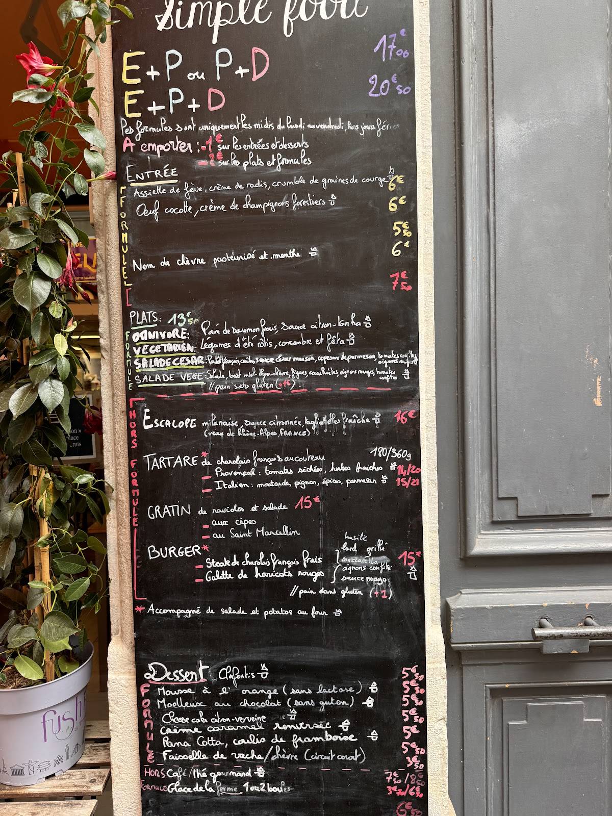 Menu au Simple Food restaurant, Lyon, 67 Rue de Marseille