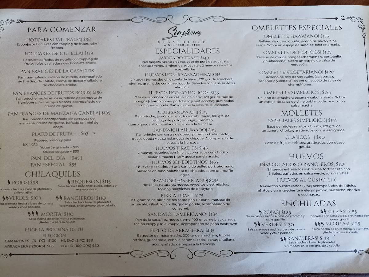 Carta de Simplicio's Ixtapa Restaurant, Ixtapa