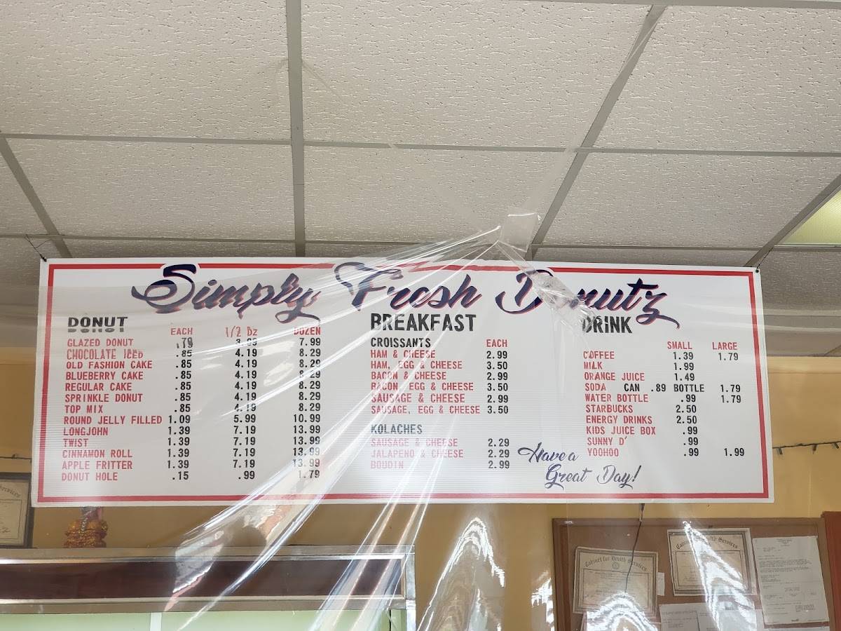 Menu at Simply Fresh Donutz fast food, Radcliff