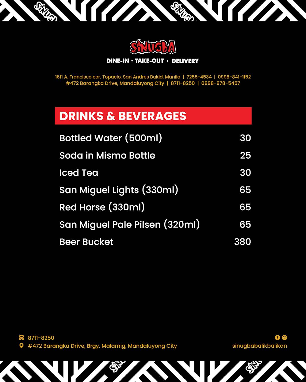 Menu at Sinugba restaurant, Mandaluyong, 472 Barangka Dr.