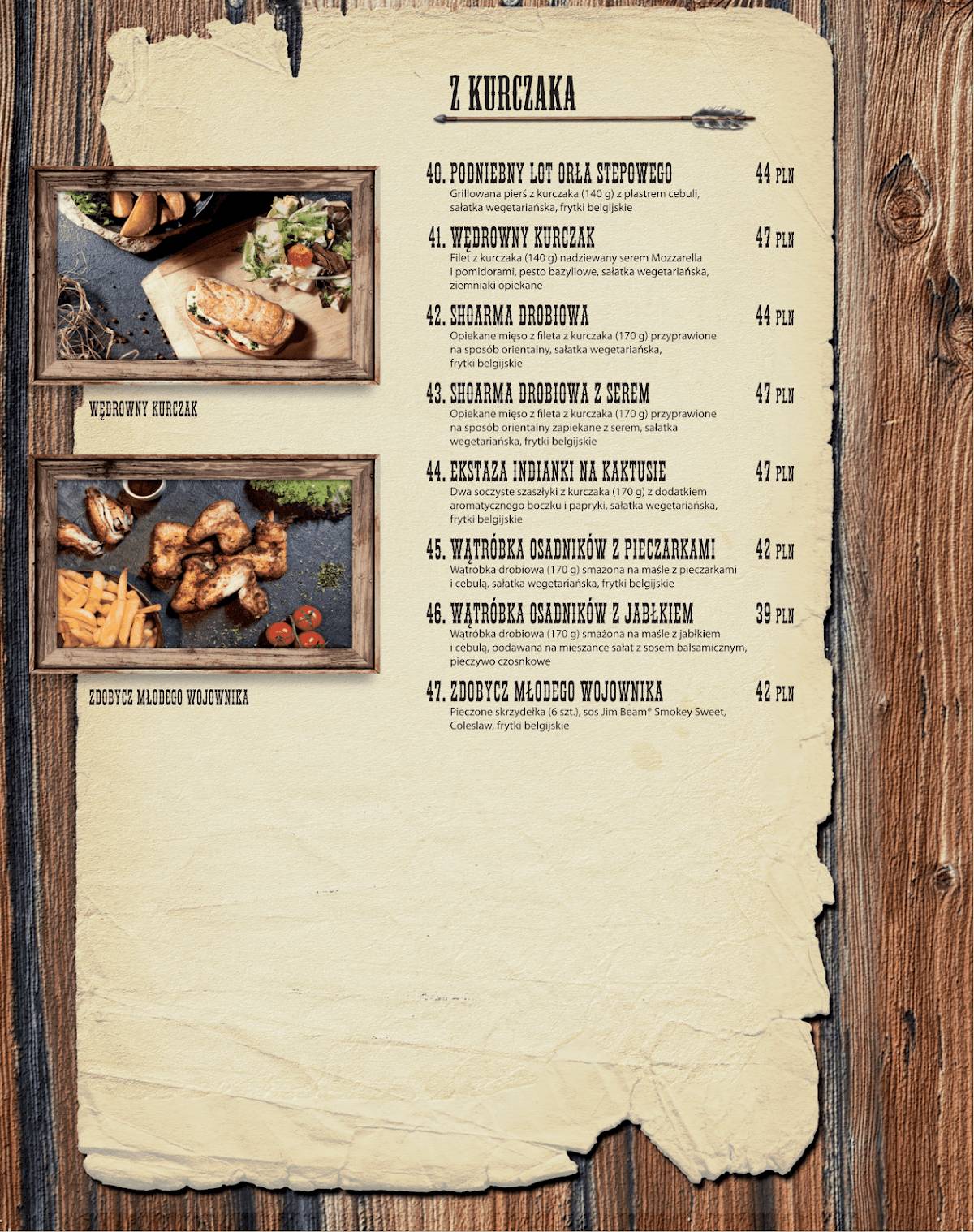 Menu at Sioux steakhouse, Kraków