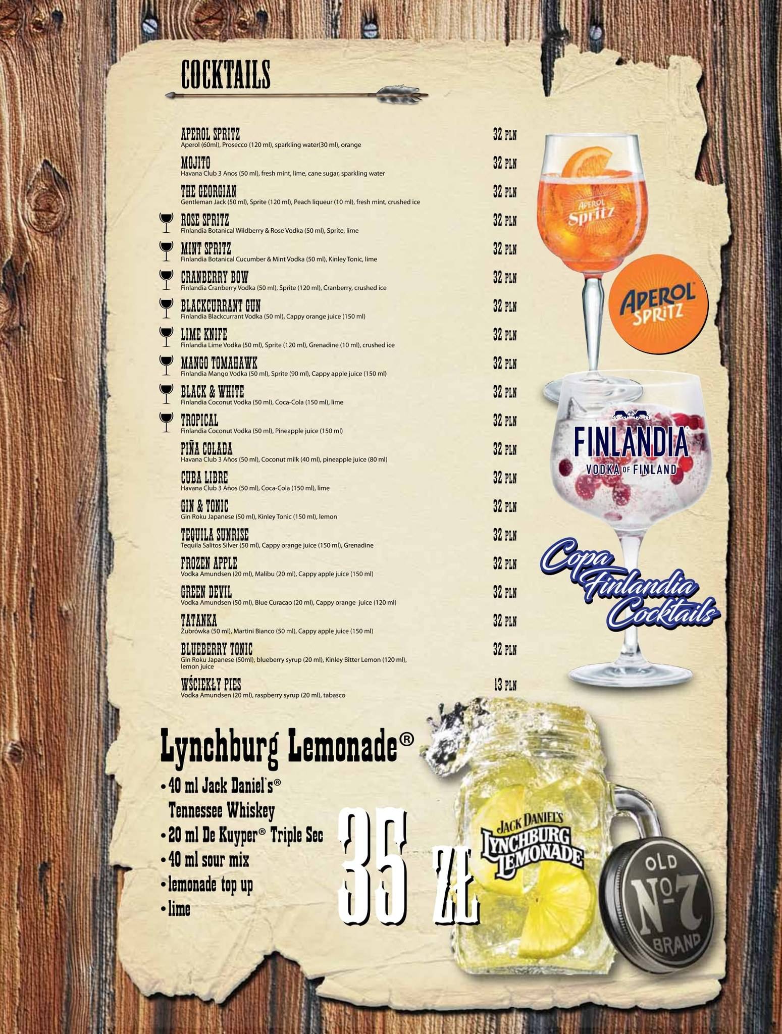 Menu at Sioux steakhouse, Kraków