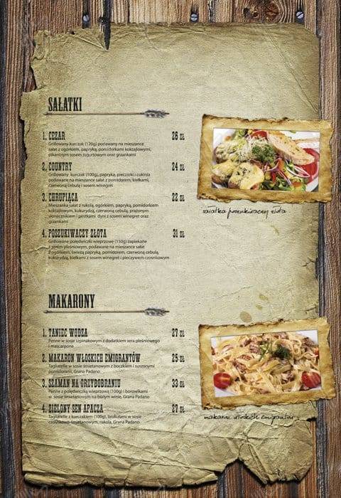 Menu at Sioux steakhouse, Kraków