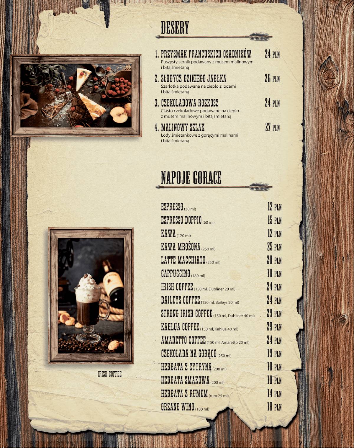 Menu at Sioux steakhouse, Kraków