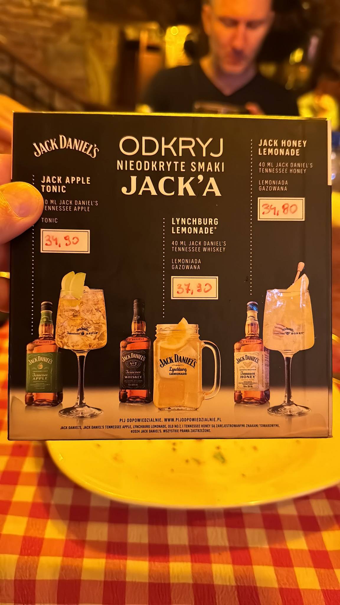 Menu at Sioux steakhouse, Kraków
