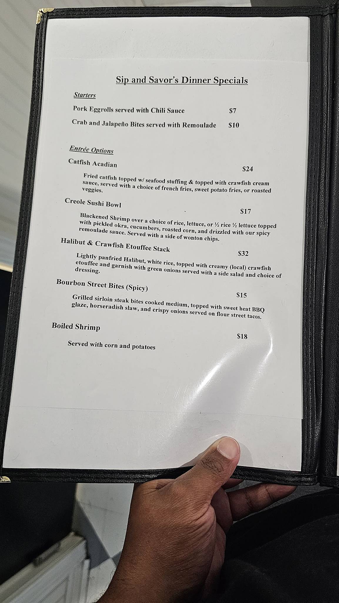 Menu at Sip & Savor Restaurant + Catering, Ville Platte