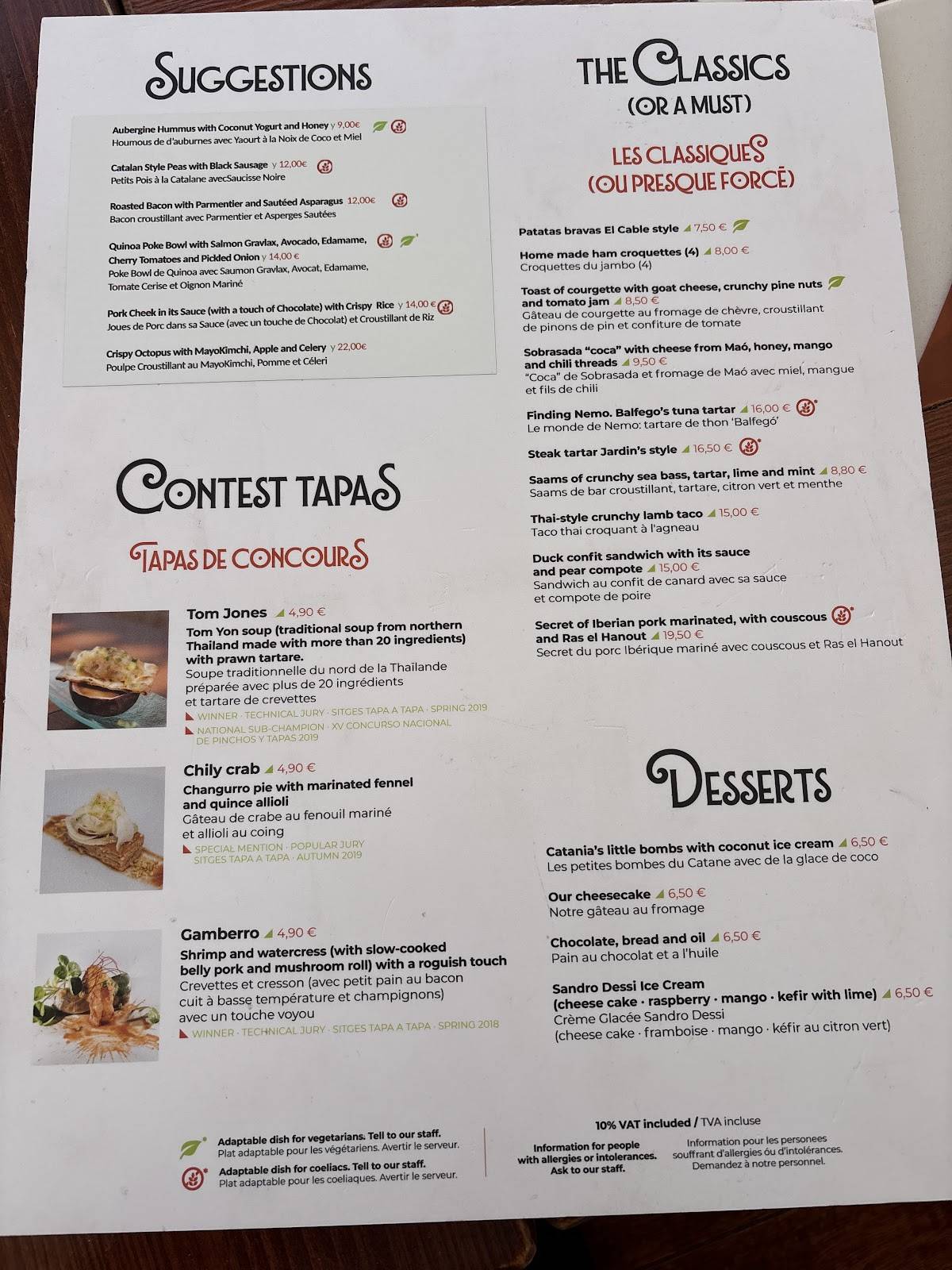 Carta del pub y bar El Cable, Sitges, Carrer Barcelona