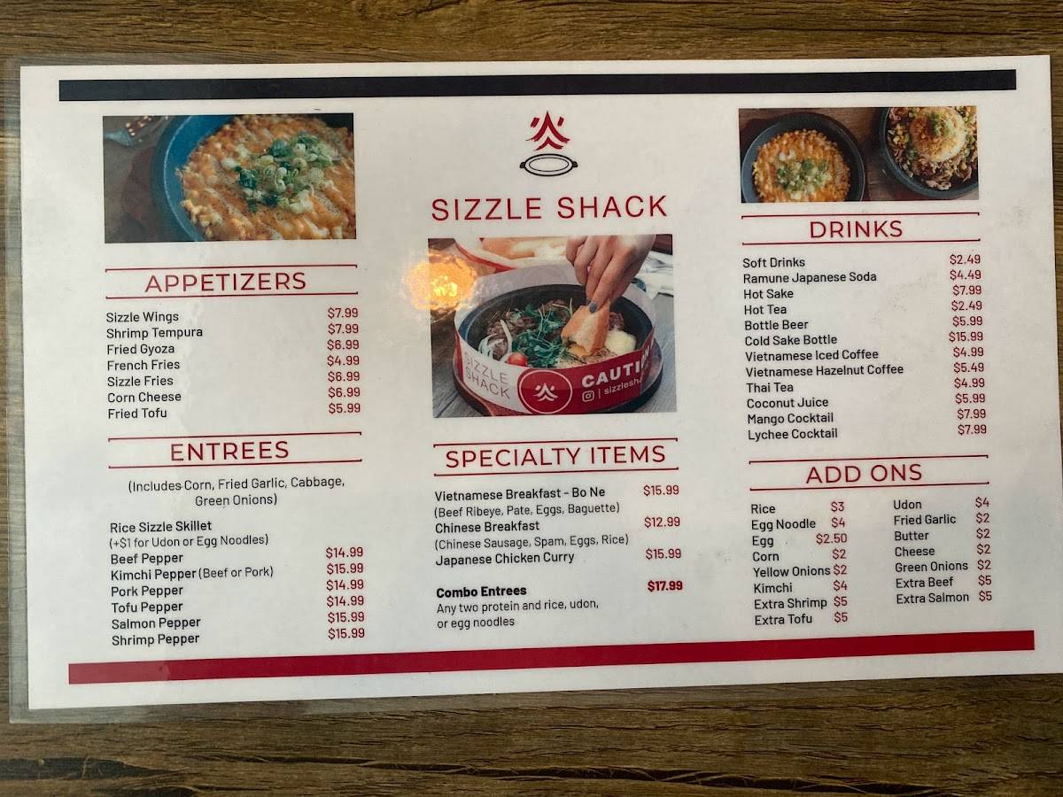 Menu at Sizzle Shack restaurant, Sacramento