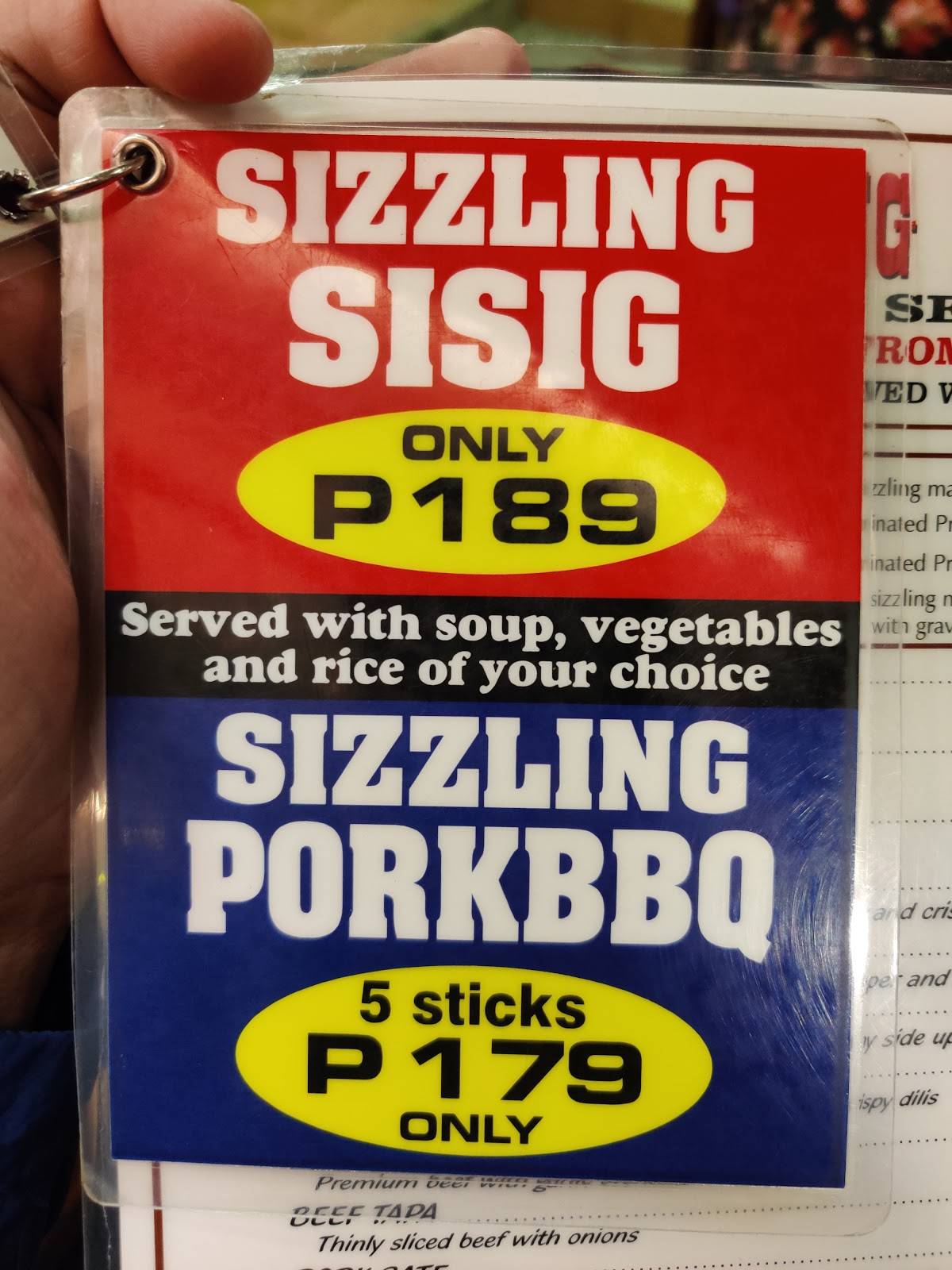 Menu at Sizzling Plate Session steakhouse, Baguio, 86 Session Rd