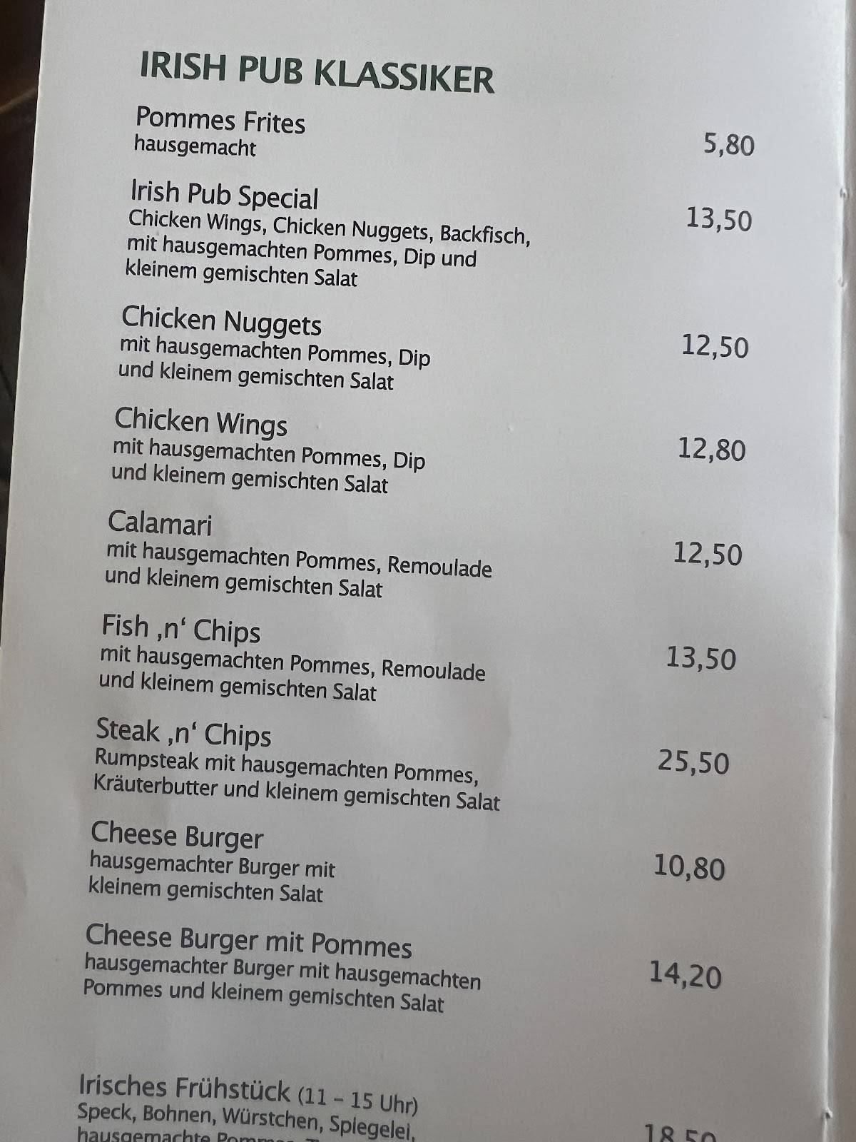 Speisekarte von Slainte Irish Pub, Ravensburg