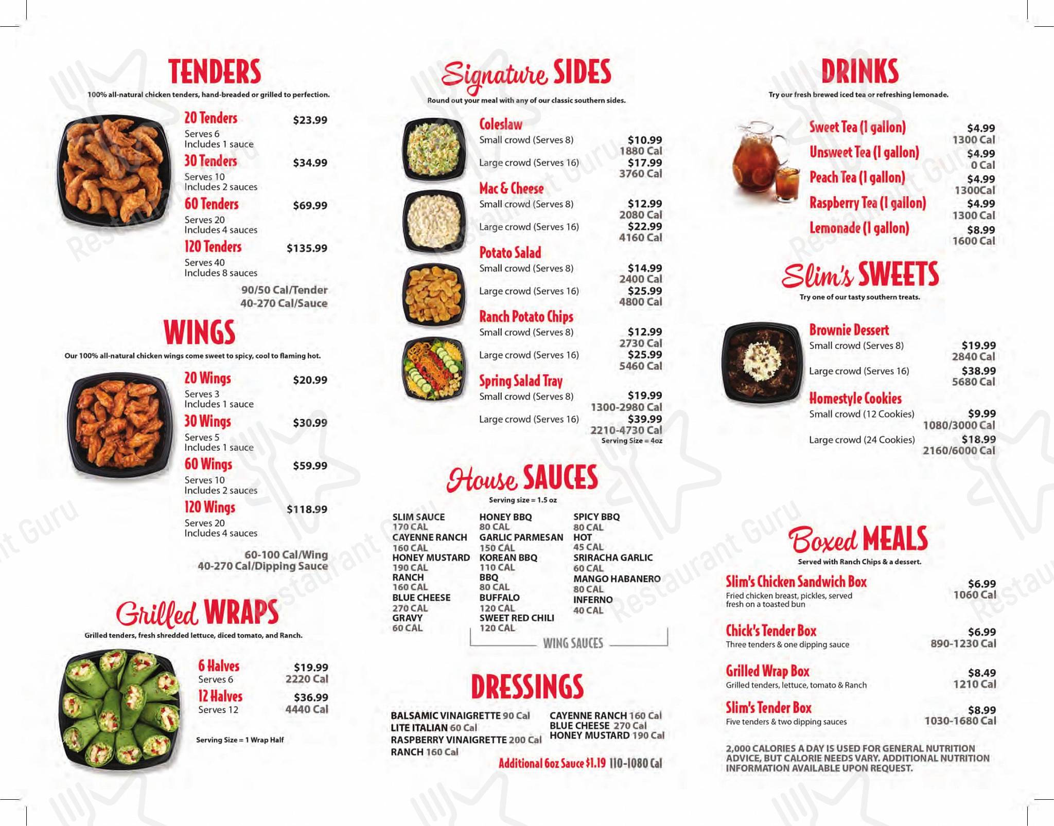 Menu at Slim Chicken restaurant, Fort Leonard Wood