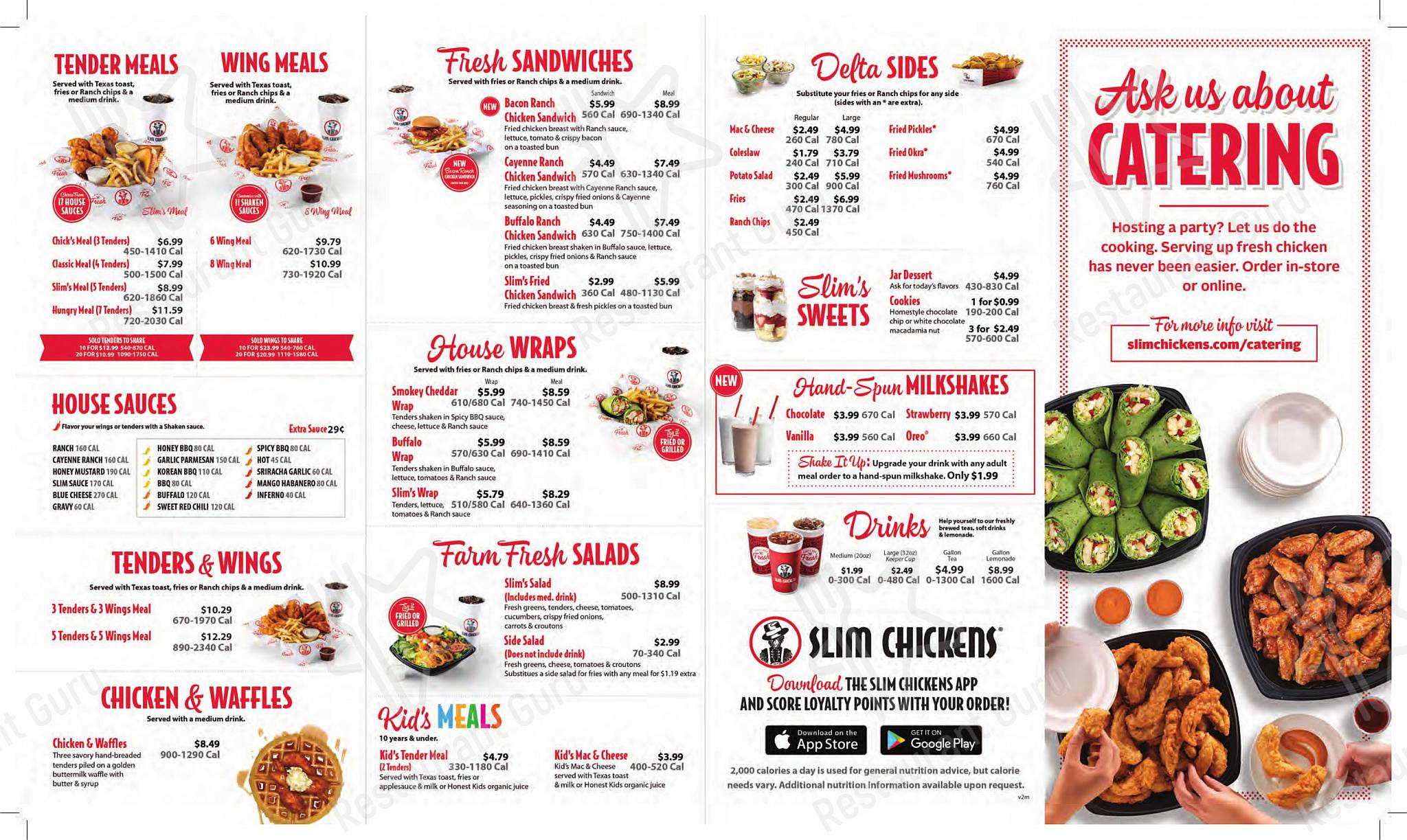 Menu at Slim Chicken restaurant, Fort Leonard Wood