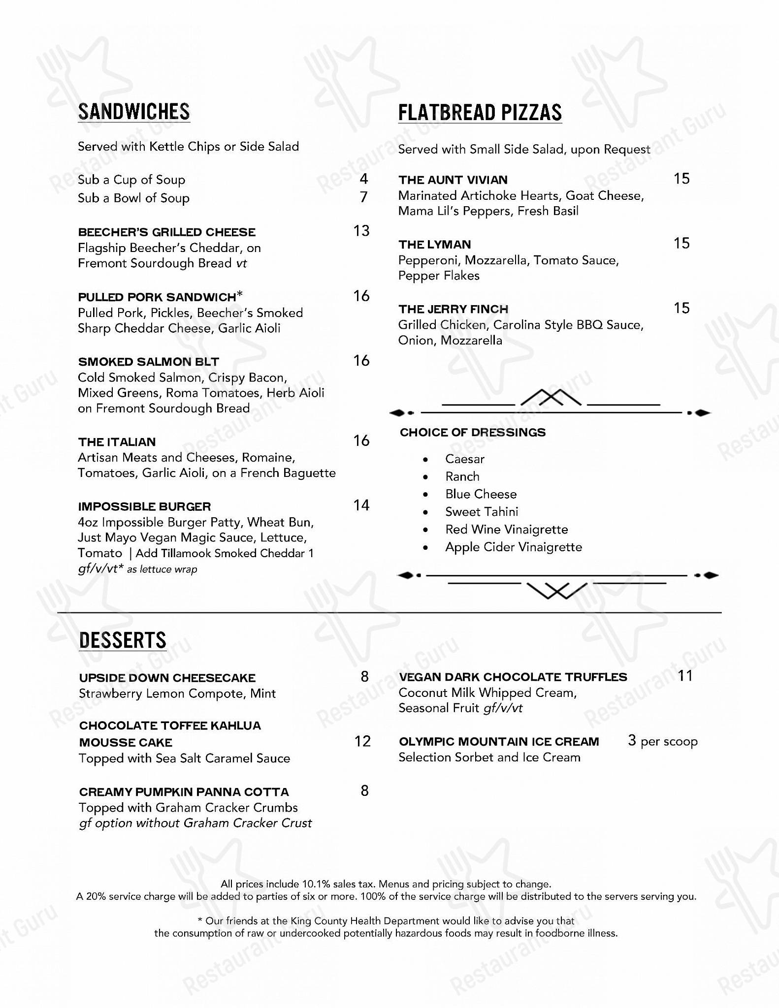 Menu at Smith Tower cafe, Seattle