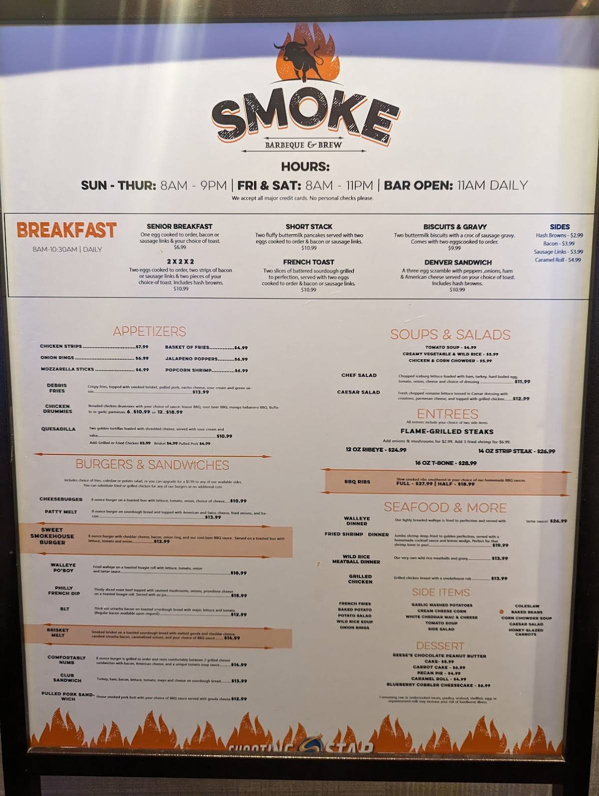 Menu at Smoke Barbeque And Brew, Mahnomen