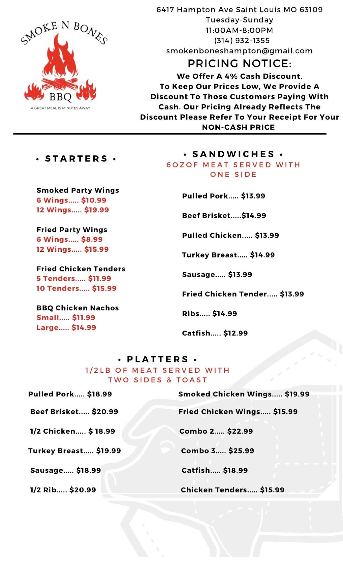 Menu at Smoke N Bones BBQ, St. Louis