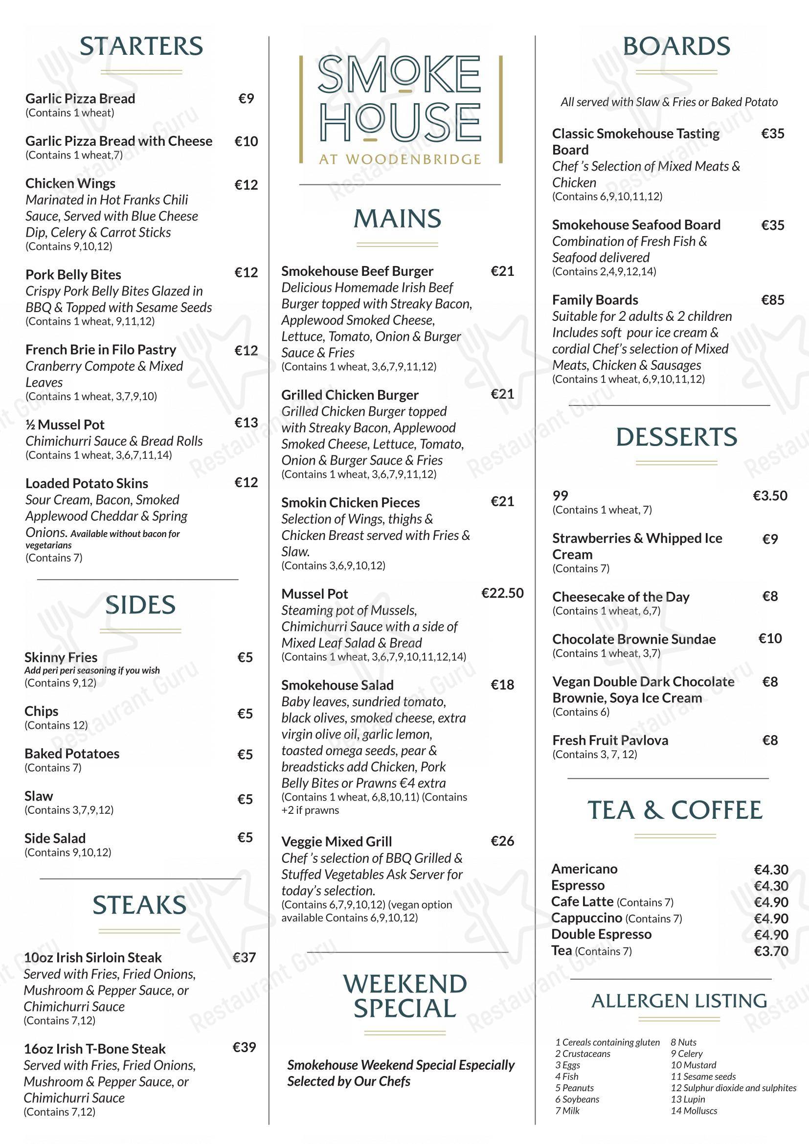 Menu at Smokehouse Restaurant & Bar, Woodenbridge