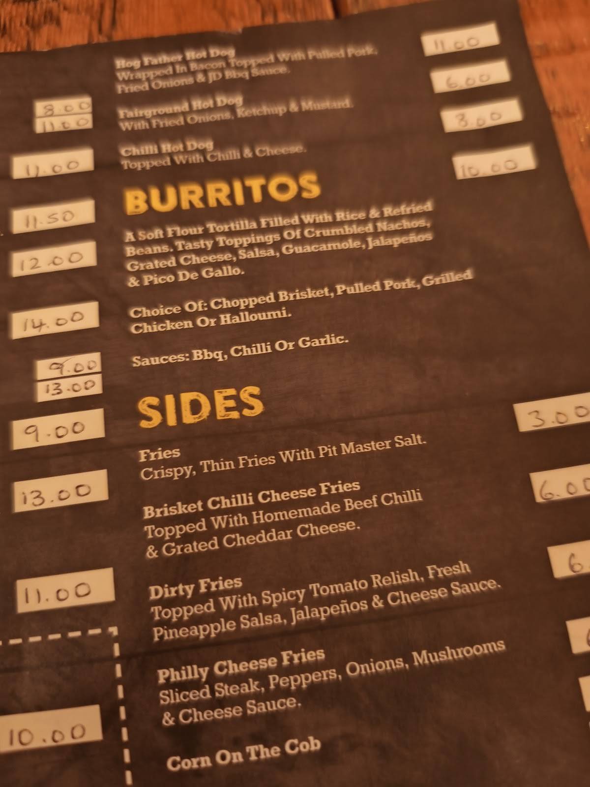Menu at Smokies BBQ, Chorley