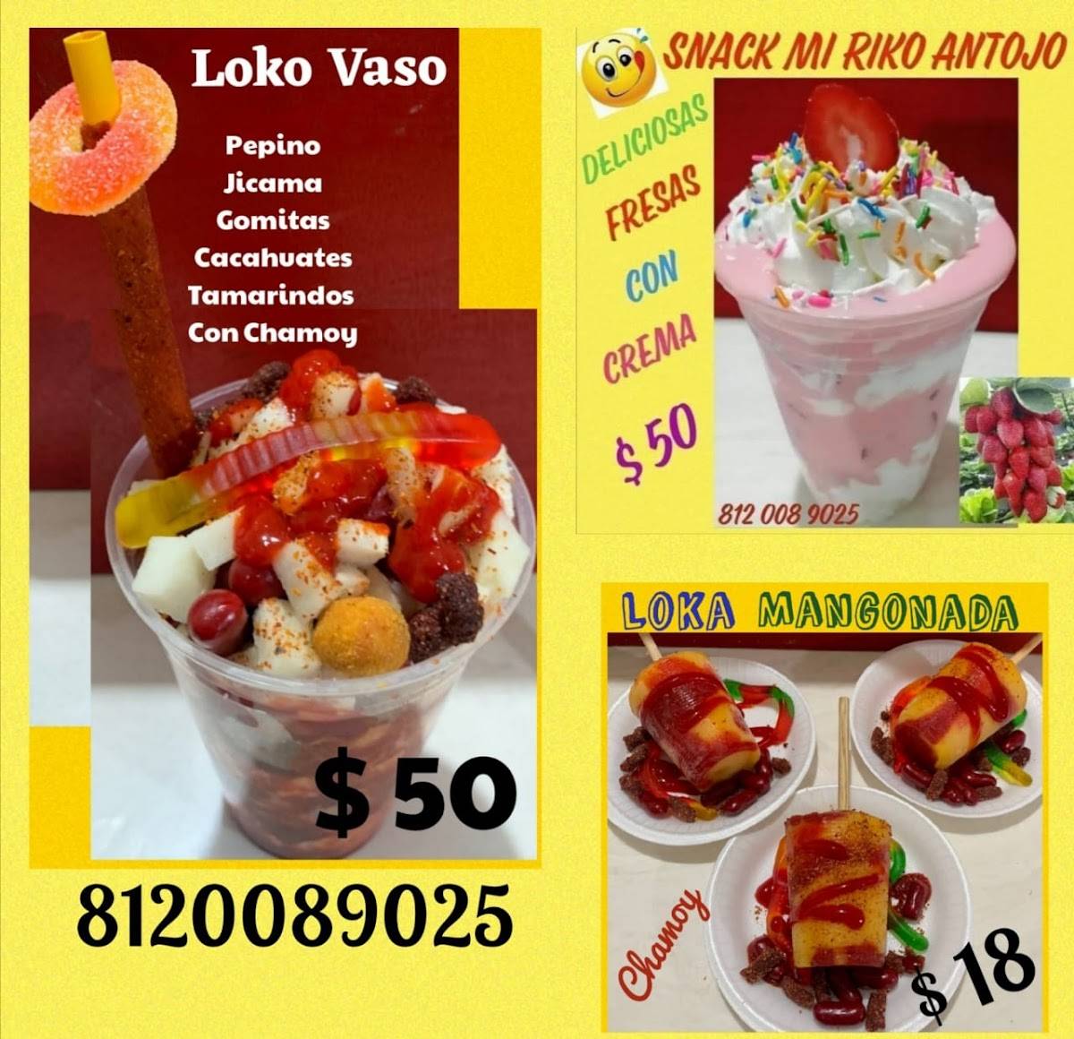 Menu at Snack Mi Riko Antojo restaurant, San Nicolás de los Garza