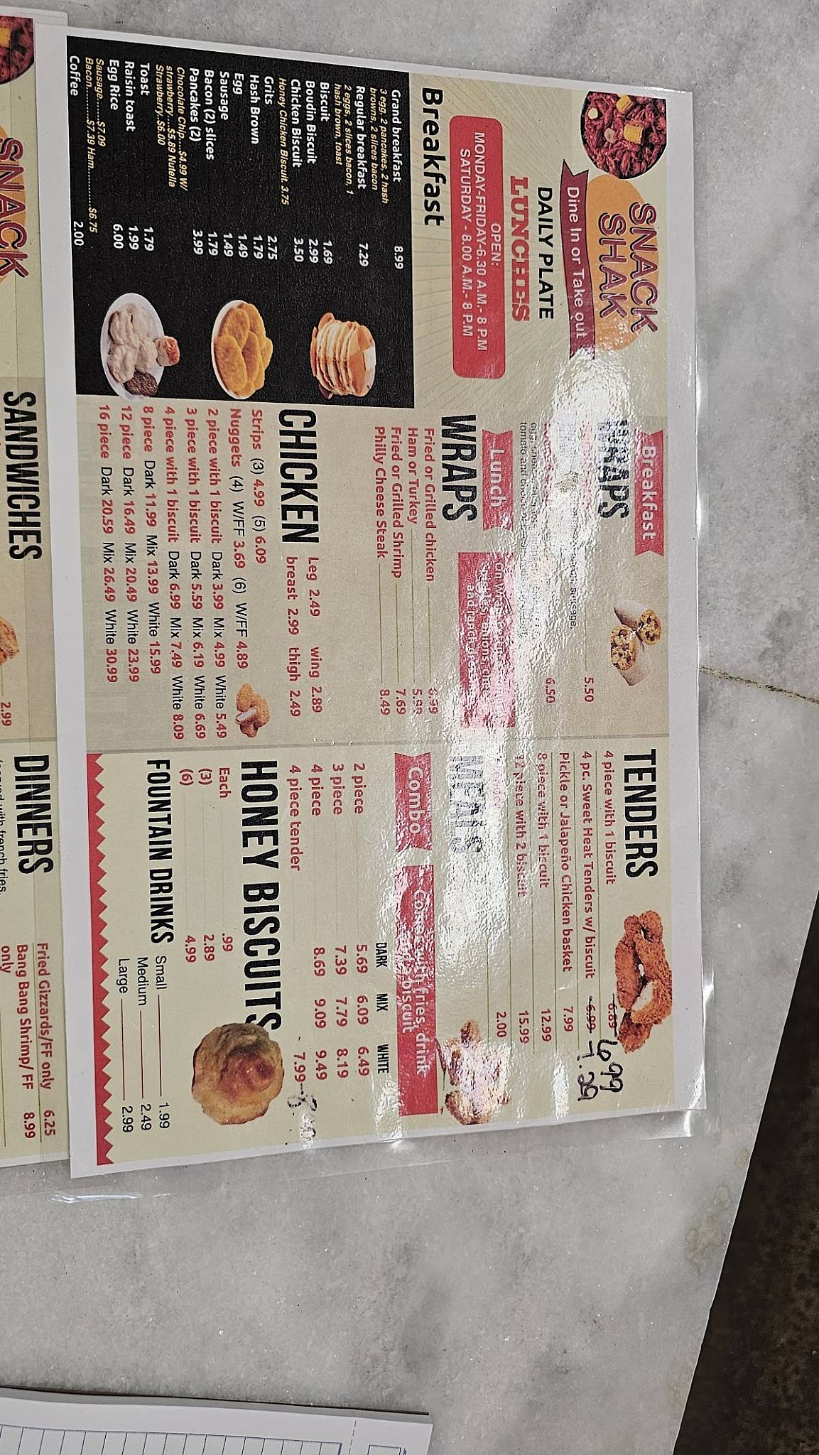 Menu at Snack Shak restaurant, Iota, 226 Duson Ave