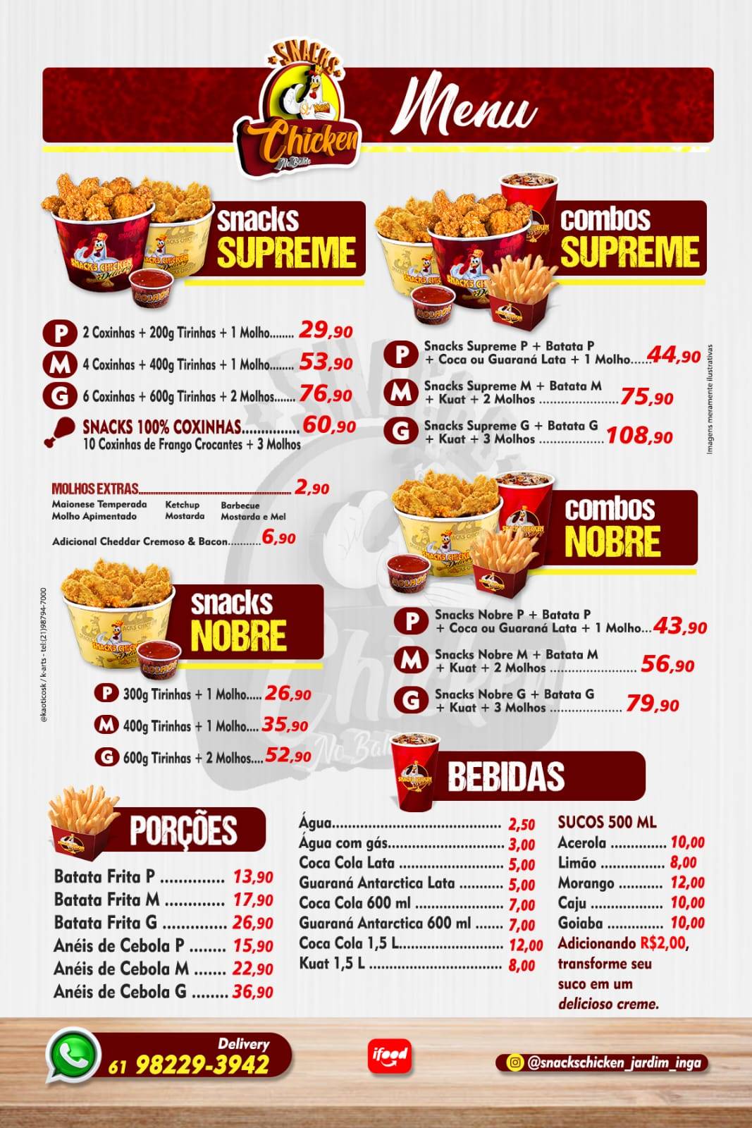 Menu em Snacks Chicken Frango no Balde, Frango Frito e Hamburguer ...