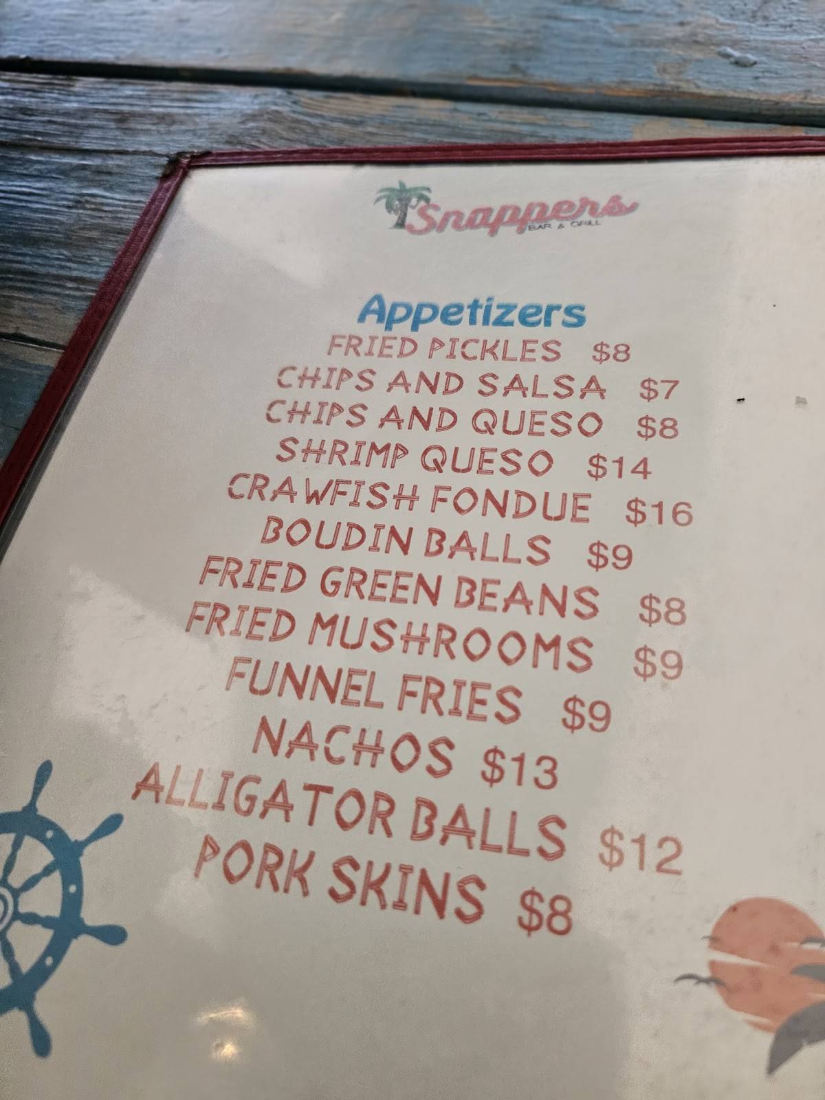 Menu at Snappers Bar & Grill, Matagorda