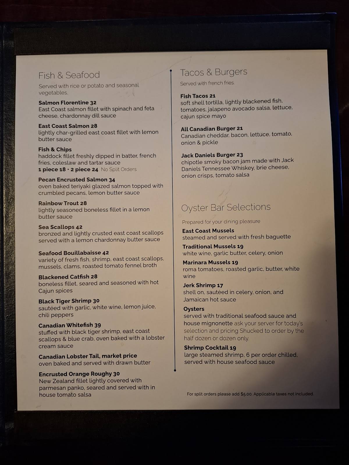 Menu at Snug Harbour Seafood Bar and Grill, Mississauga