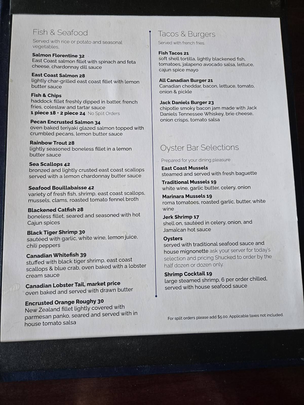 Menu at Snug Harbour Seafood Bar and Grill, Mississauga