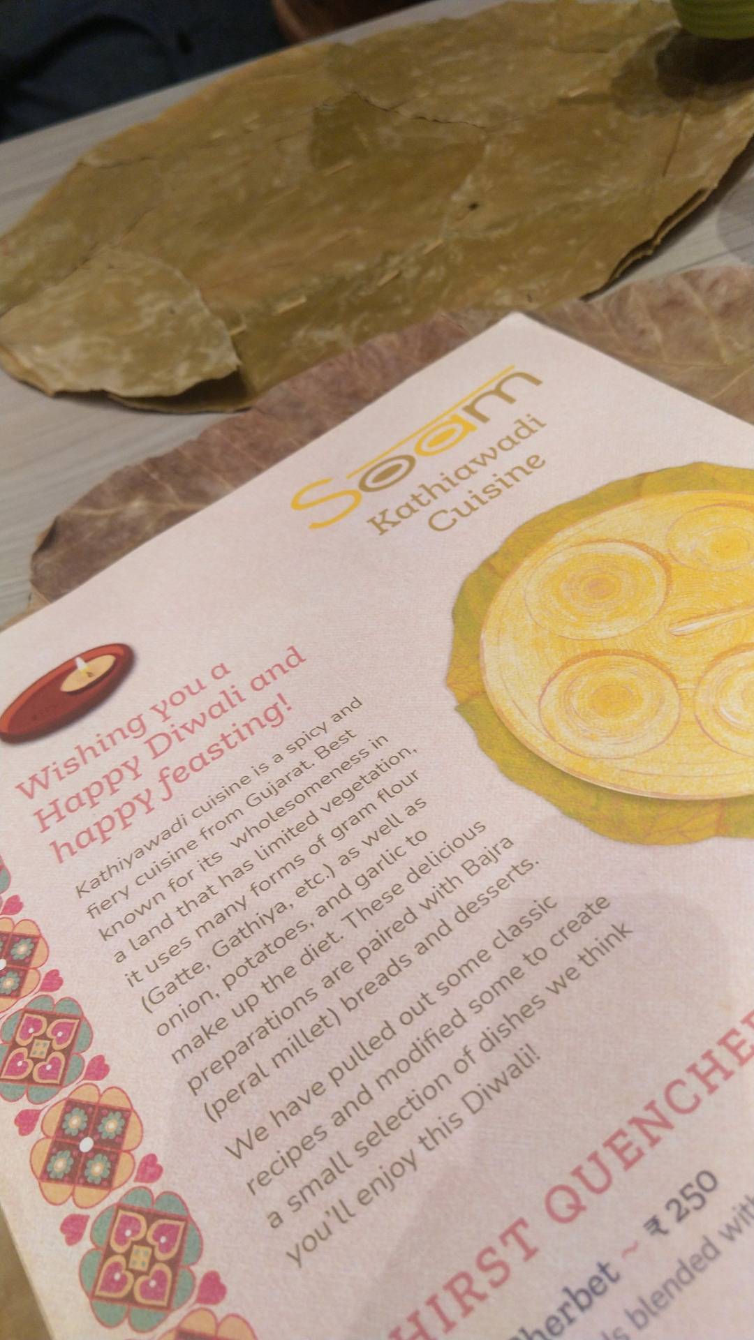 Menu at Soam, Mumbai
