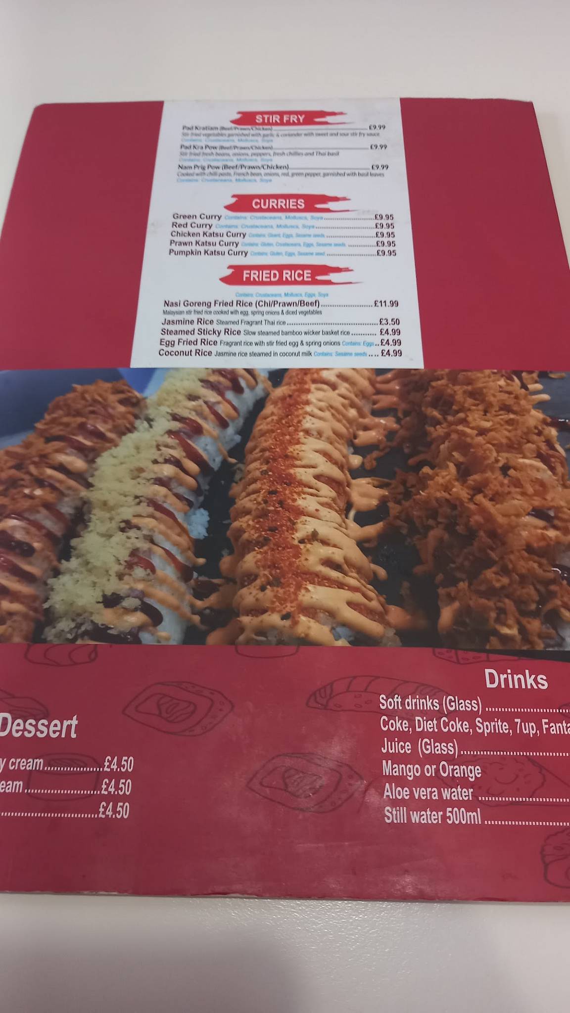 Menu at Soba & Sushi restaurant, London